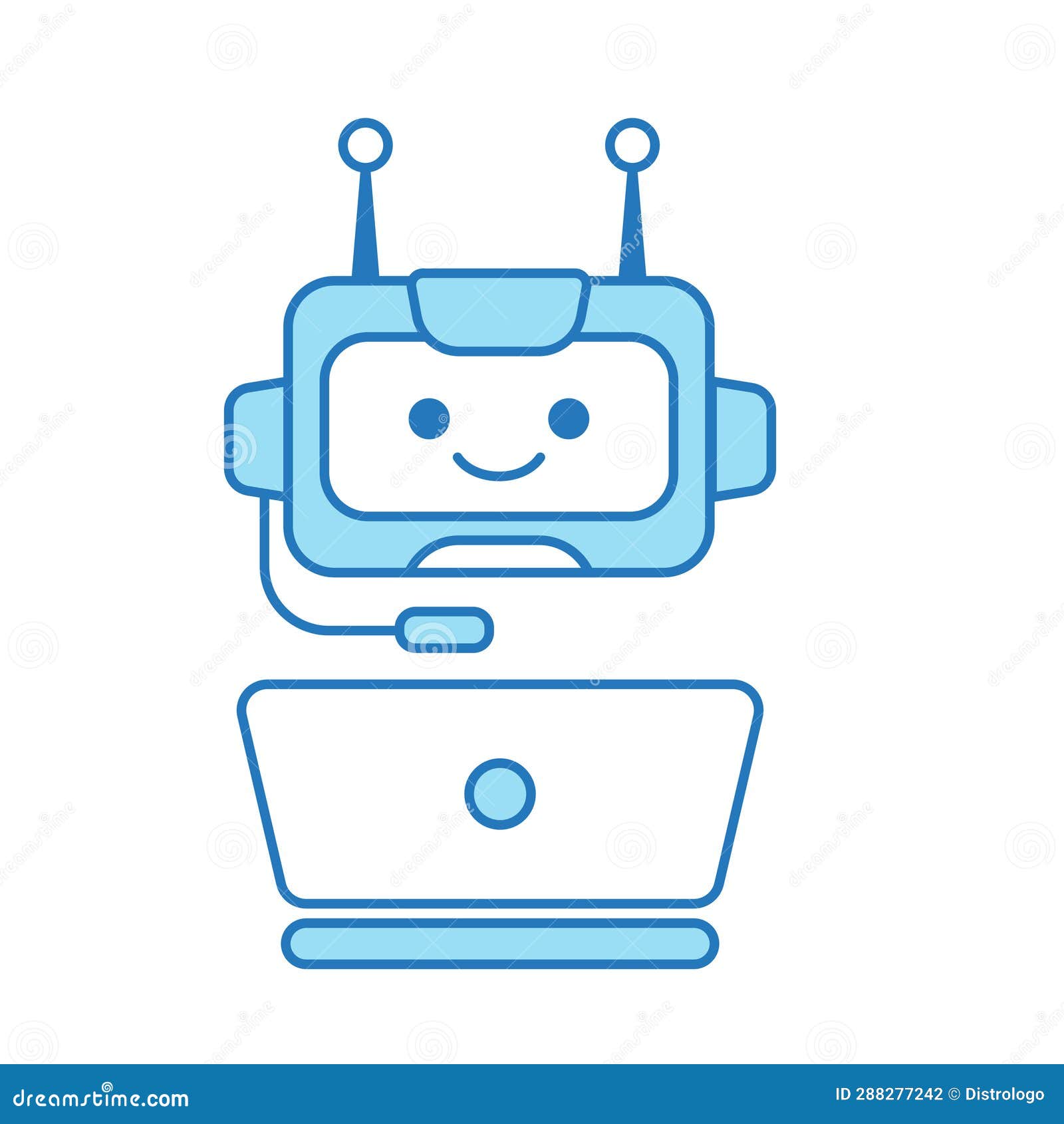 Virtual Assistant or Chat Bot Icon with Laptop and Headset Symbol Stock ...
