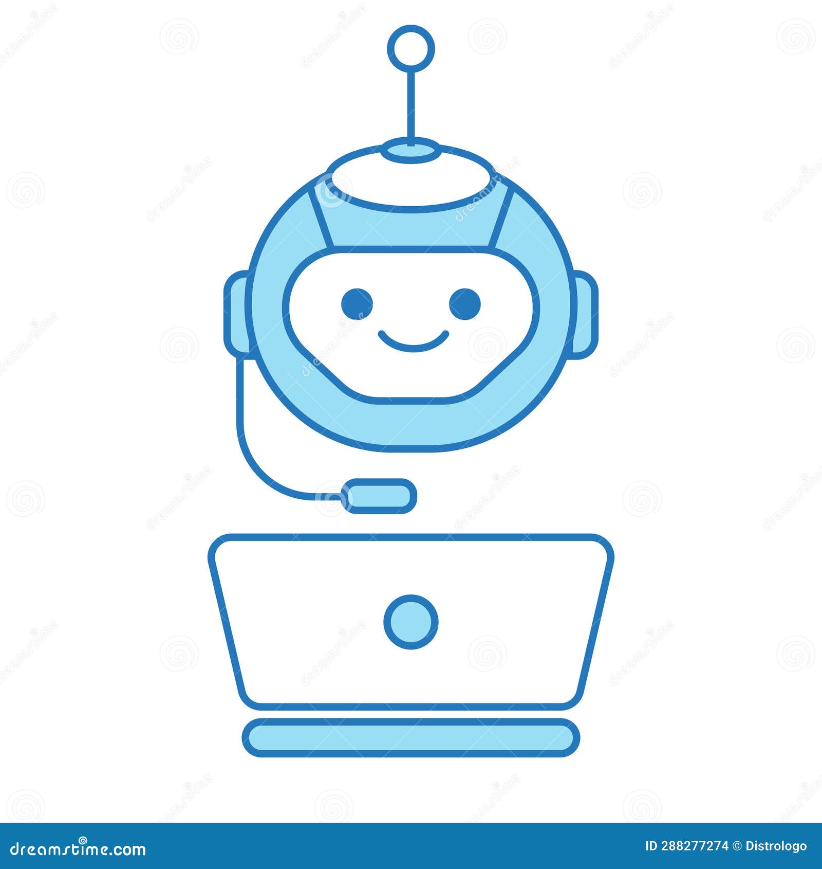 Virtual Assistant or Chat Bot Icon with Laptop and Headset Symbol Stock ...