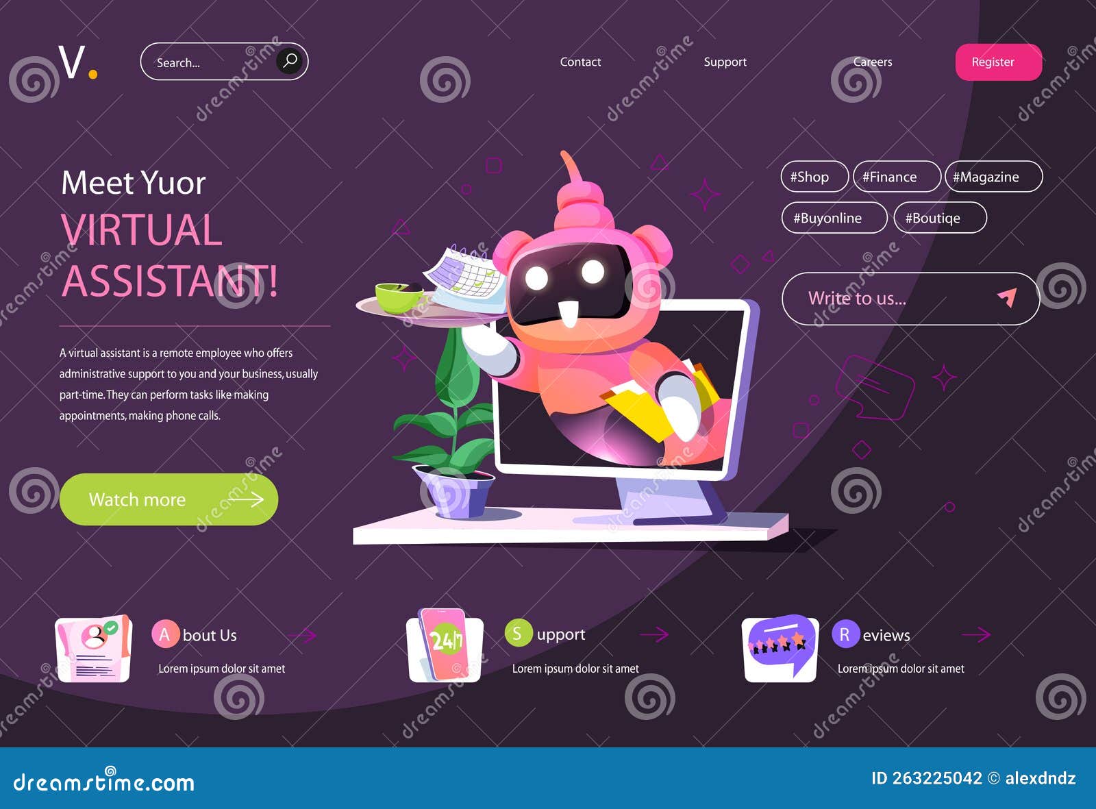 Virtual Assistant Concept in Flat Cartoon Design for Homepage Layout ...