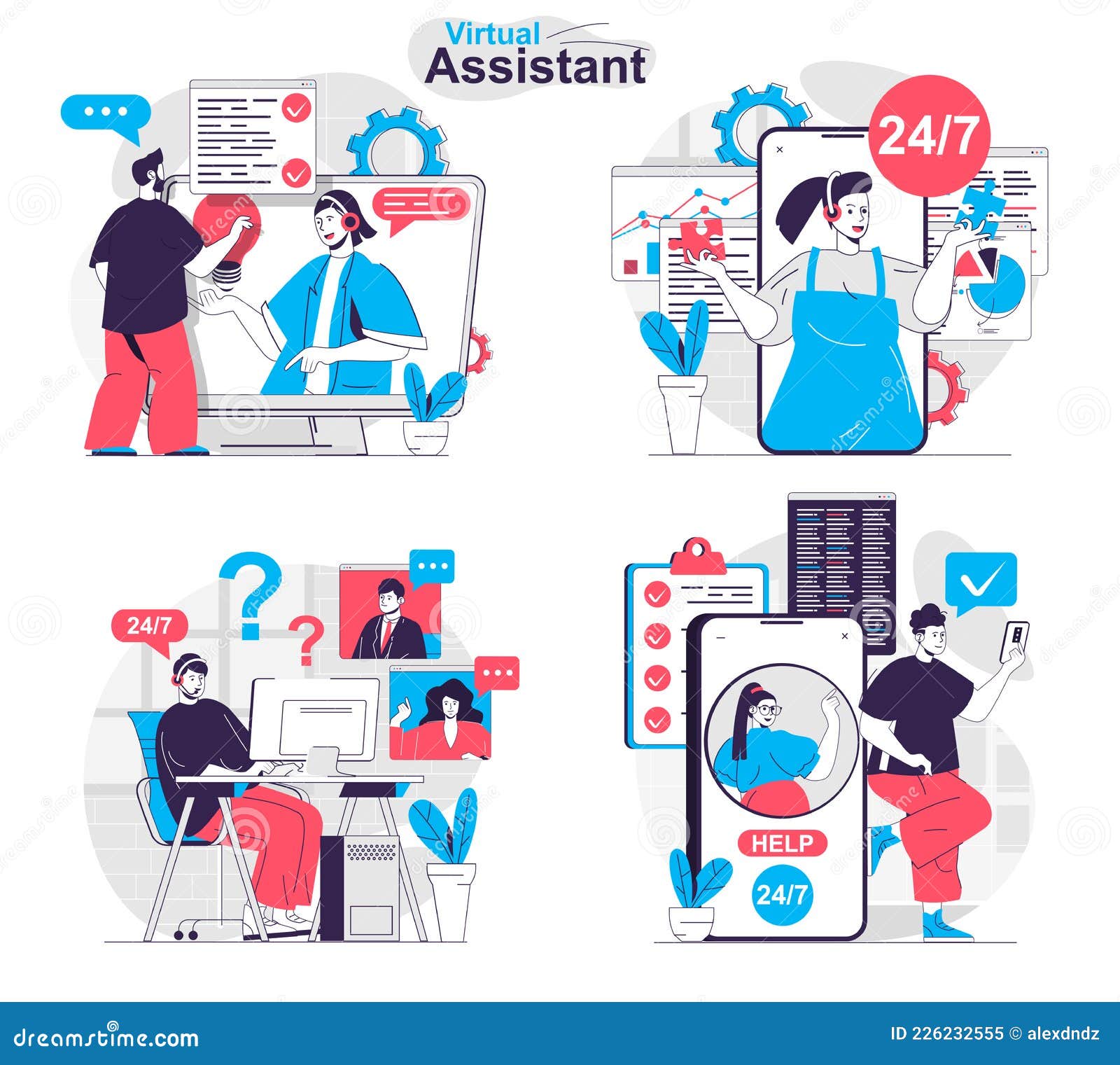 Virtual Assistant Concept Set. Online Communication Stock Vector ...