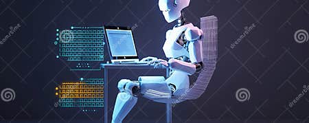 Virtual Assistant on the Job. 3d Illustration of an AI Chatbot Working ...