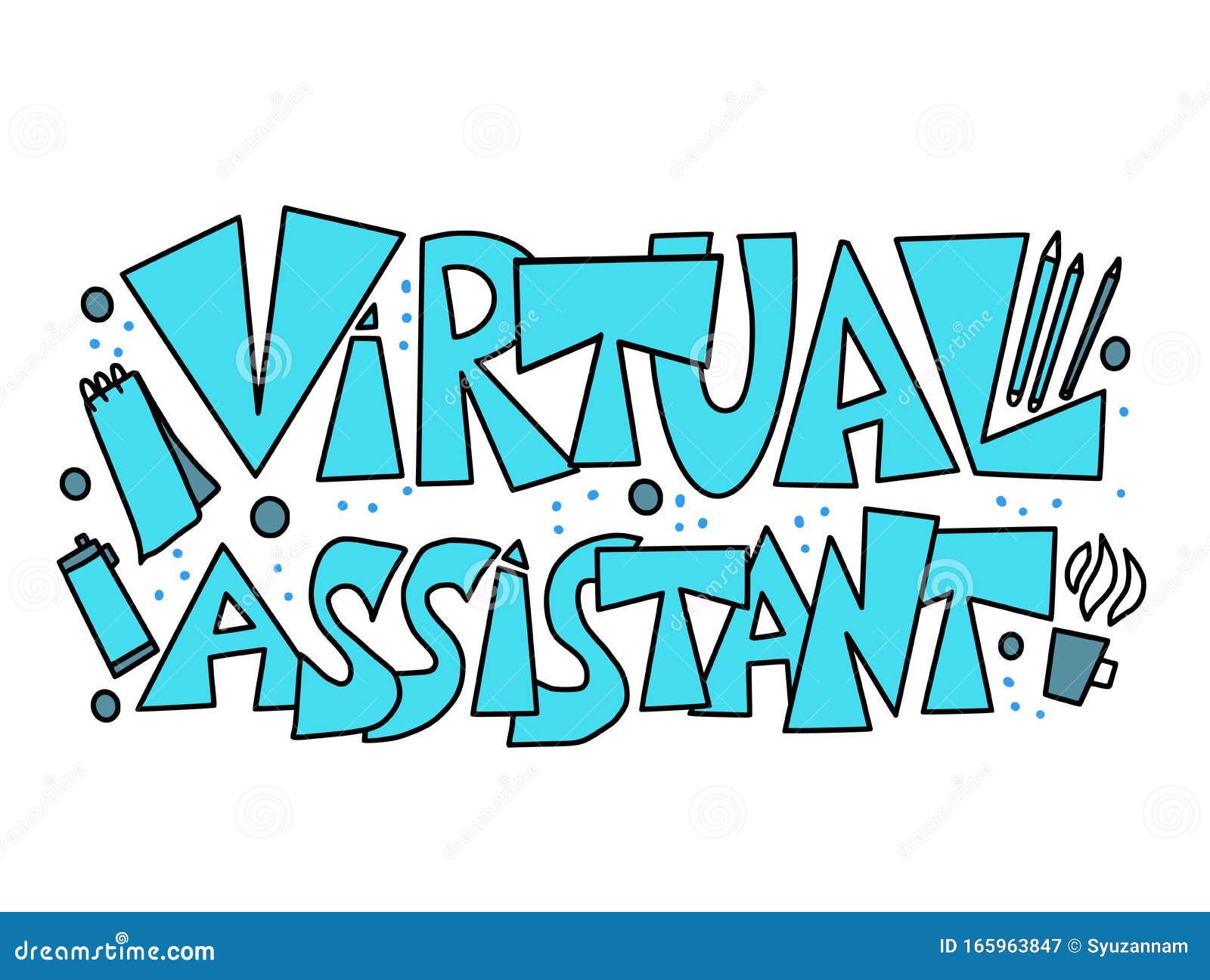 Virtual Assistant Text. Vector Hand Drawn Quote Stock Vector ...