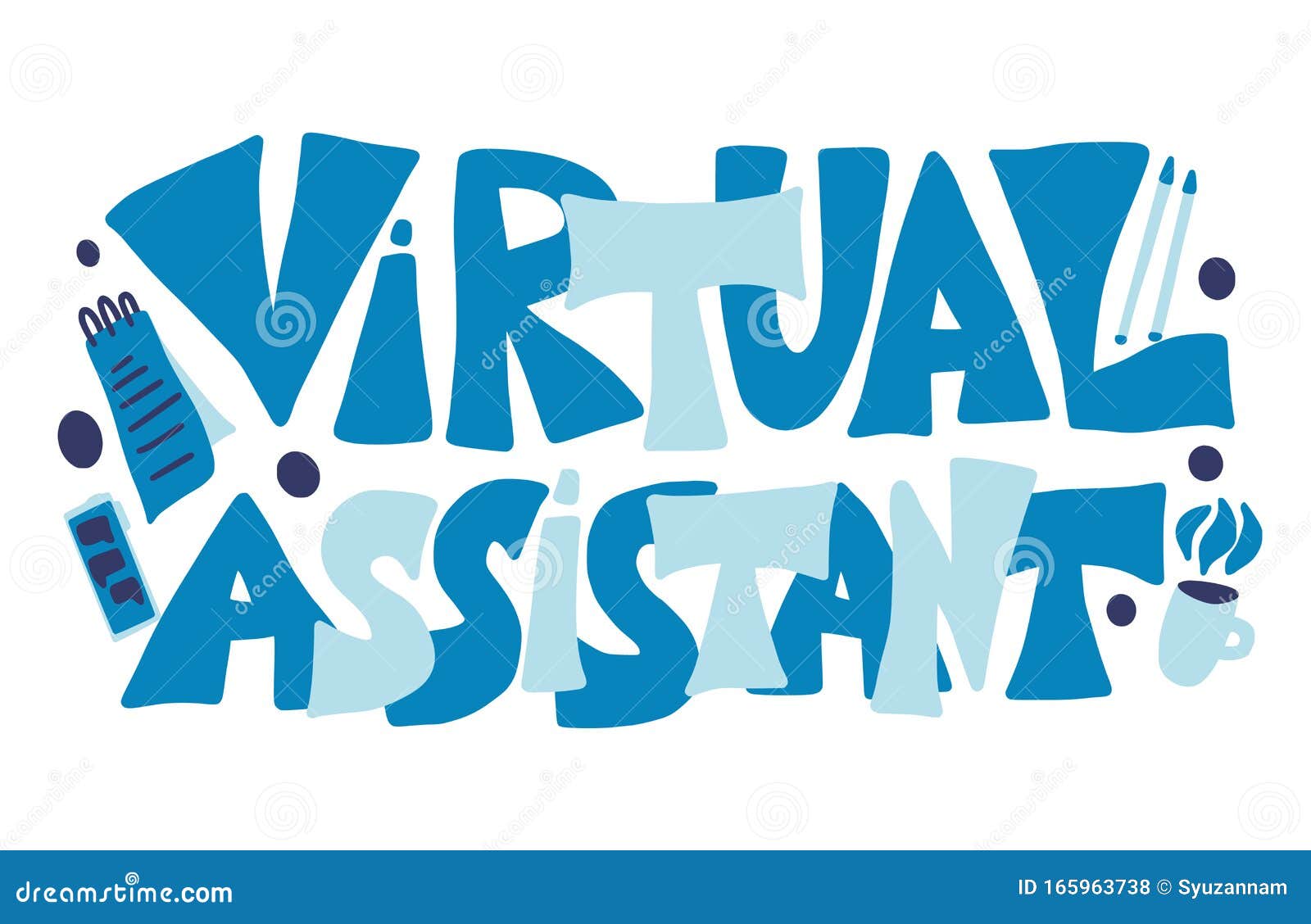 Virtual Assistant Text. Vector Hand Drawn Quote Stock Vector ...