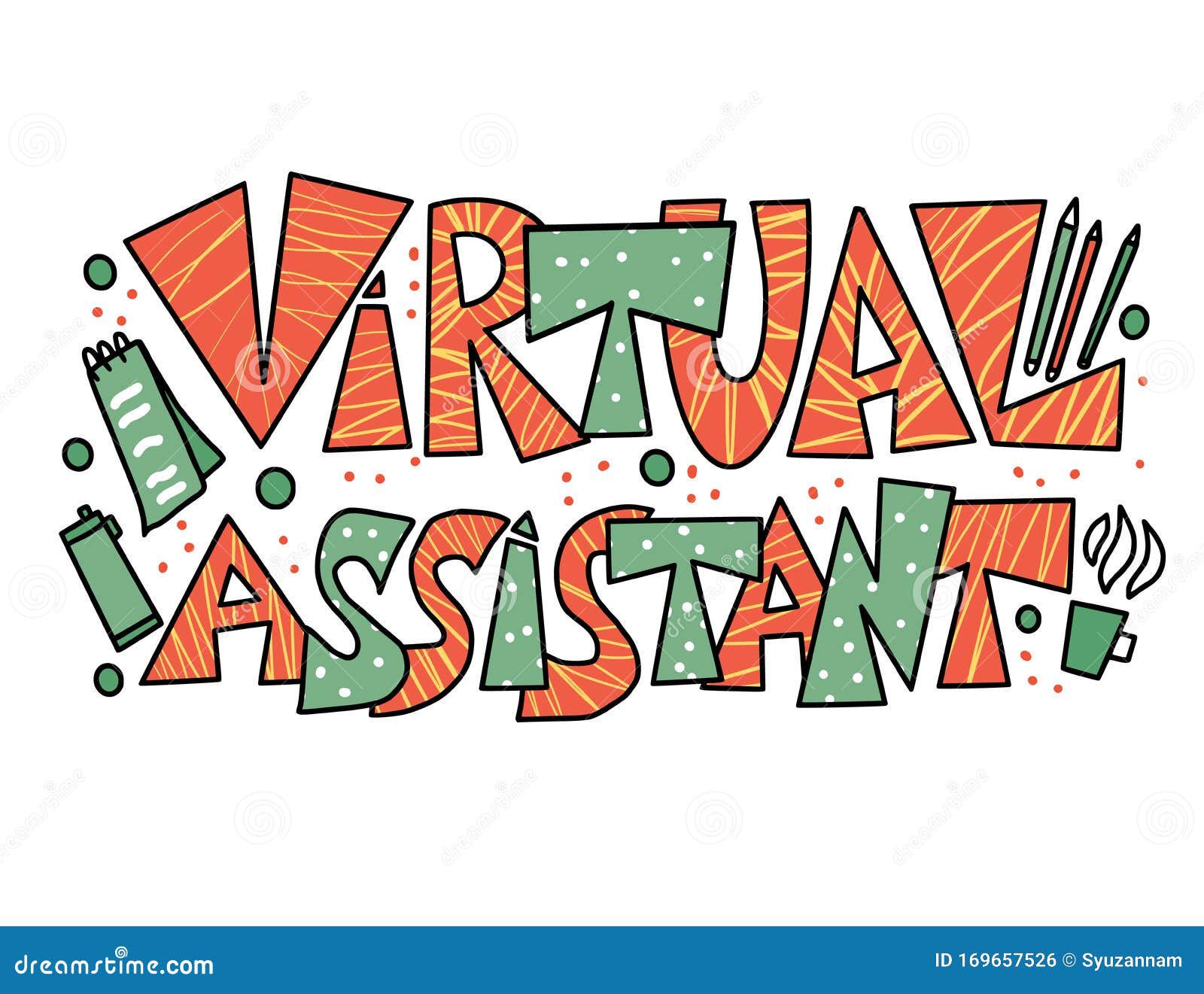 Virtual Assistant Text. Vector Hand Drawn Quote Stock Vector ...