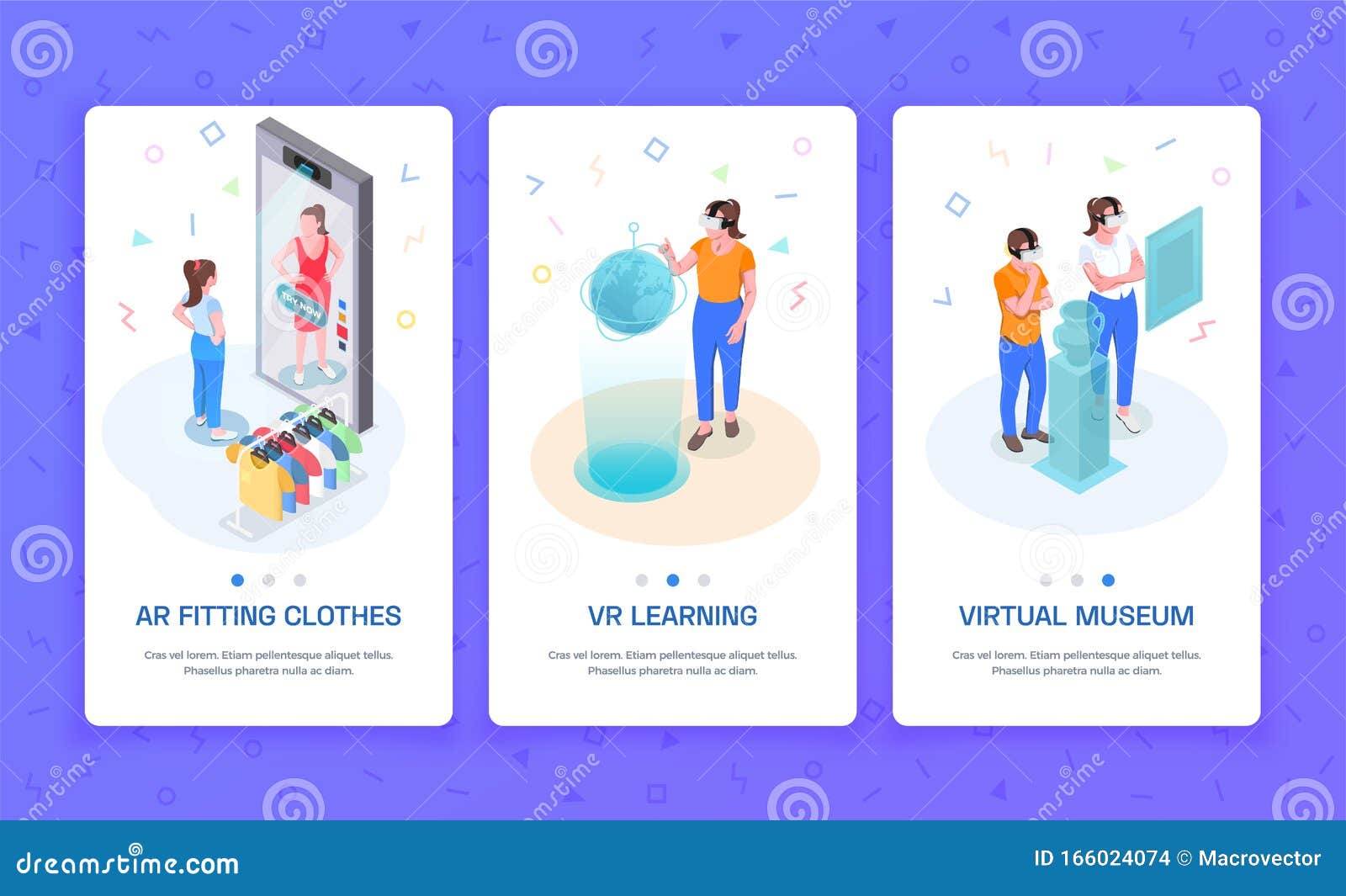 Virtual Augmented Reality Flat Banners Set Cartoon Vector ...