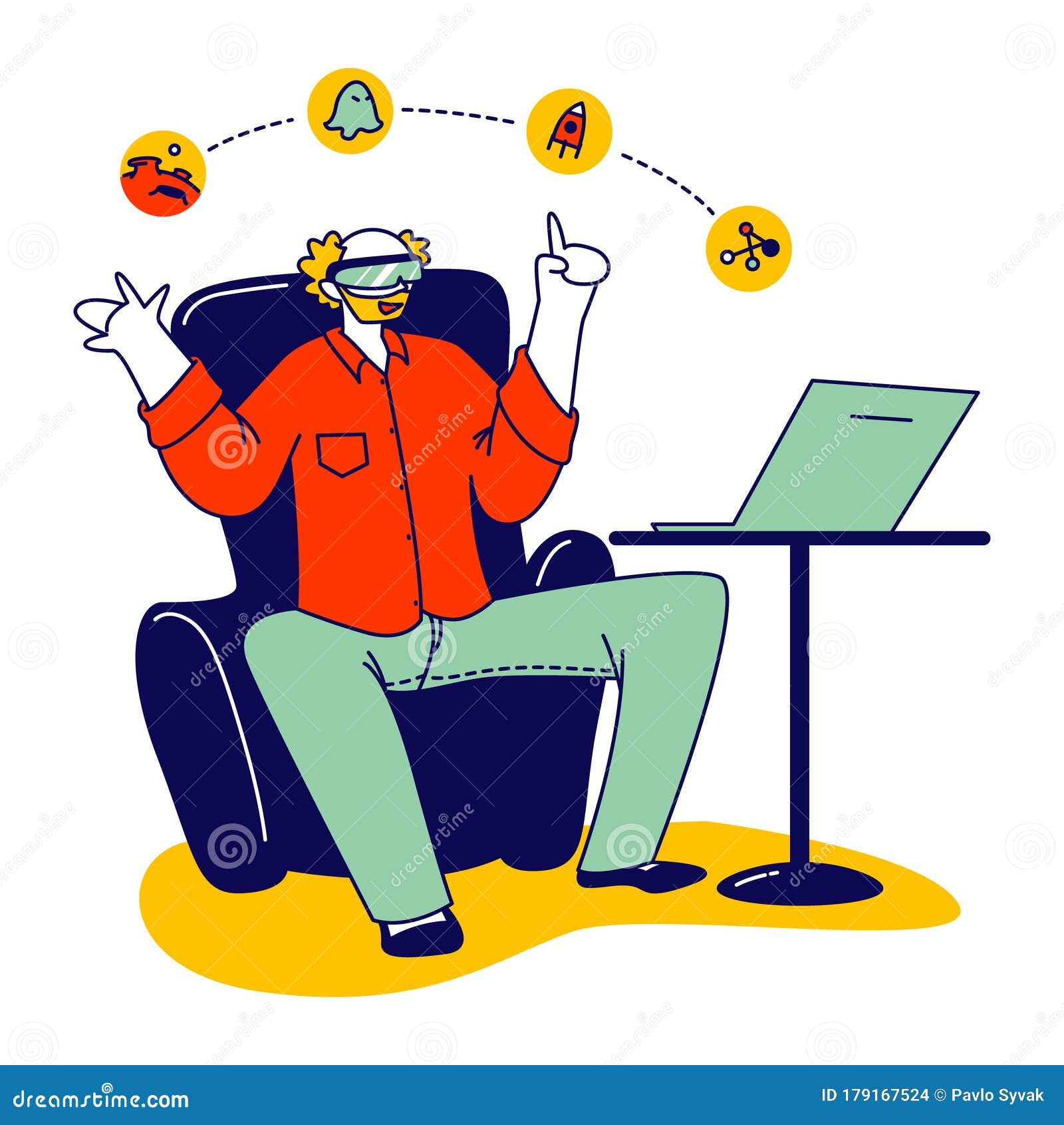 Virtual and Augmented Reality Concept. Male Character in Vr Goggles ...