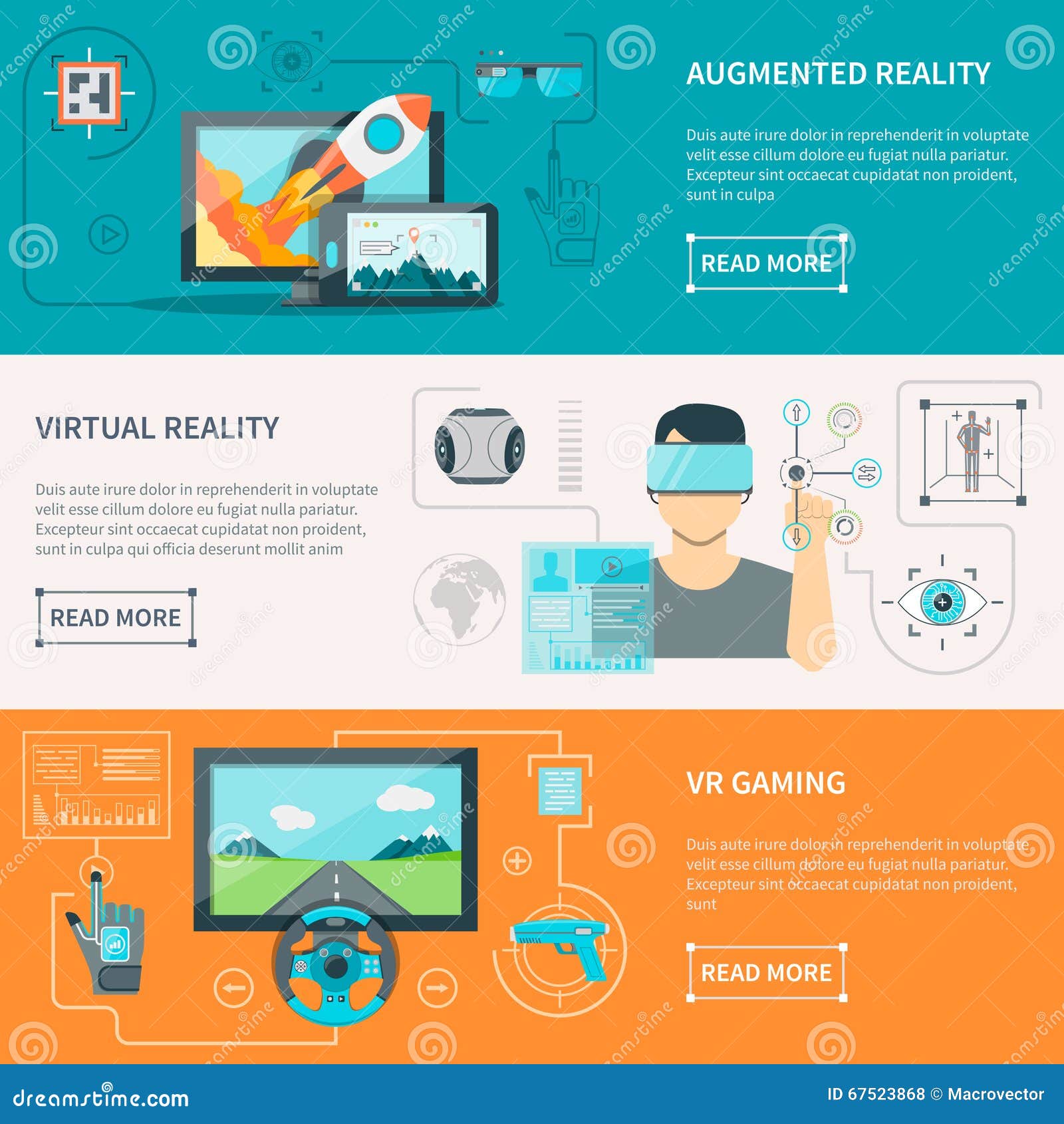 Virtual Augmented Reality Horizontal Banners Stock Vector ...