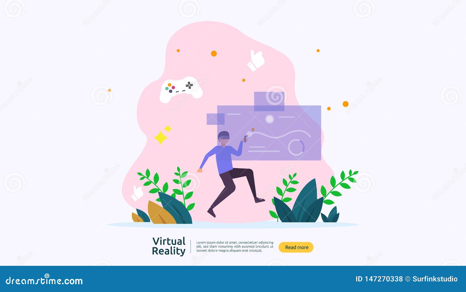 Virtual Augmented Reality. People Character Touching VR Interface and ...