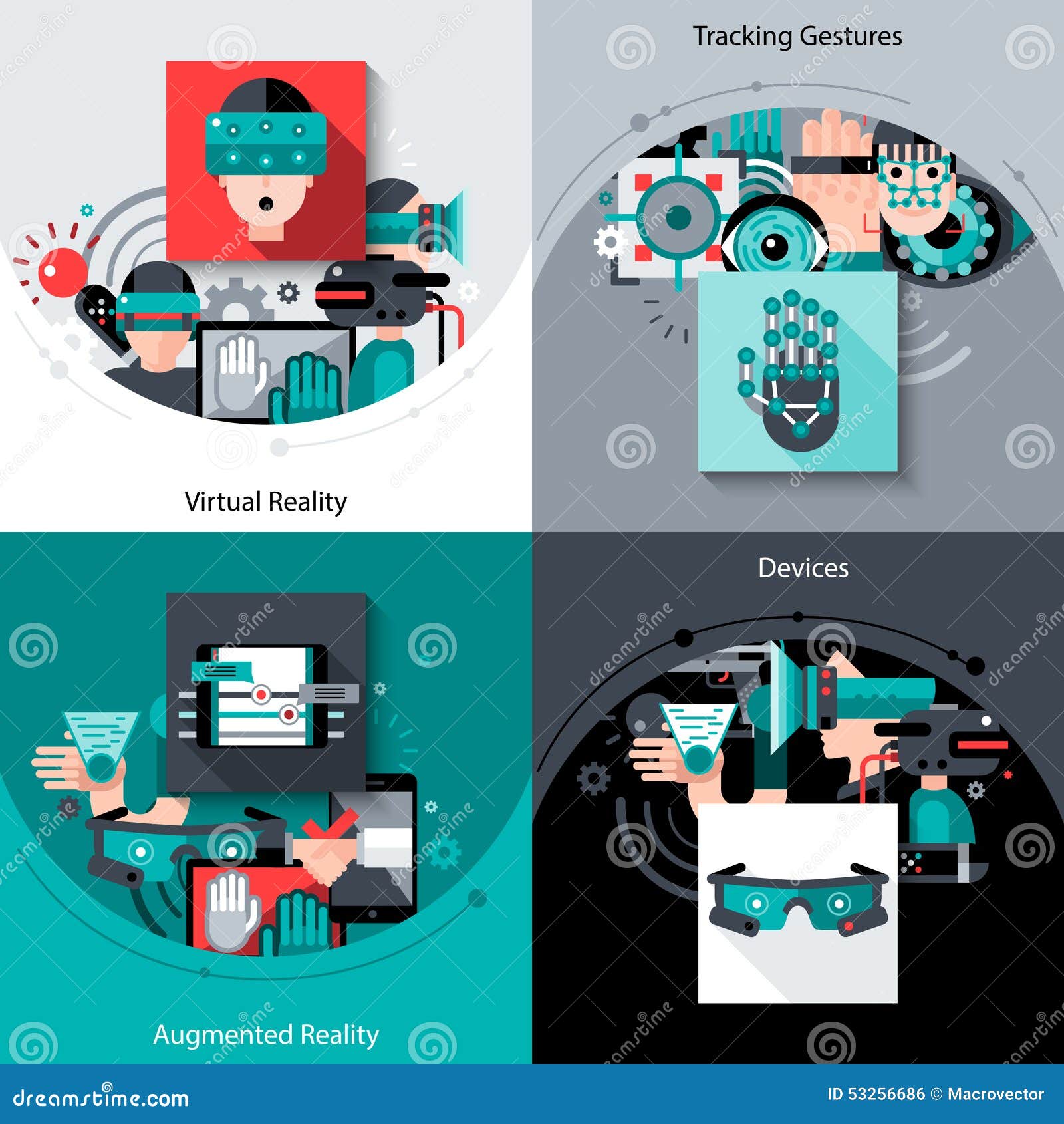 Virtual Augmented Reality Flat Banners Set Cartoon Vector ...