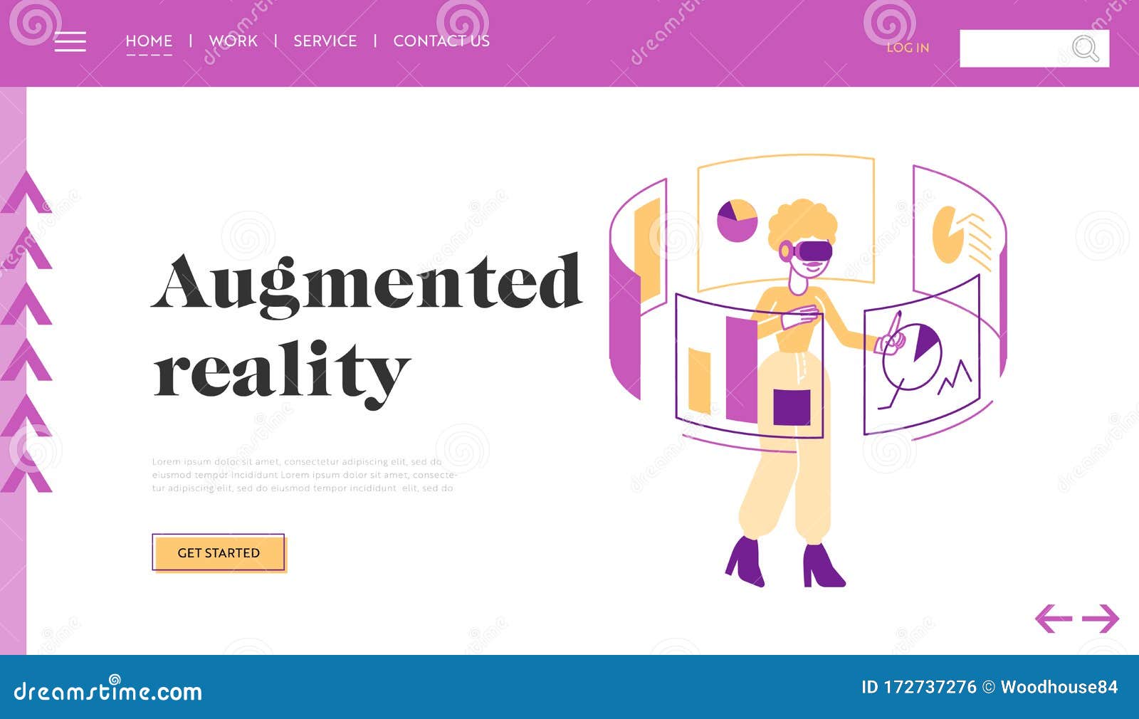 Virtual and Augmented Reality Website Landing Page. Female Character in ...
