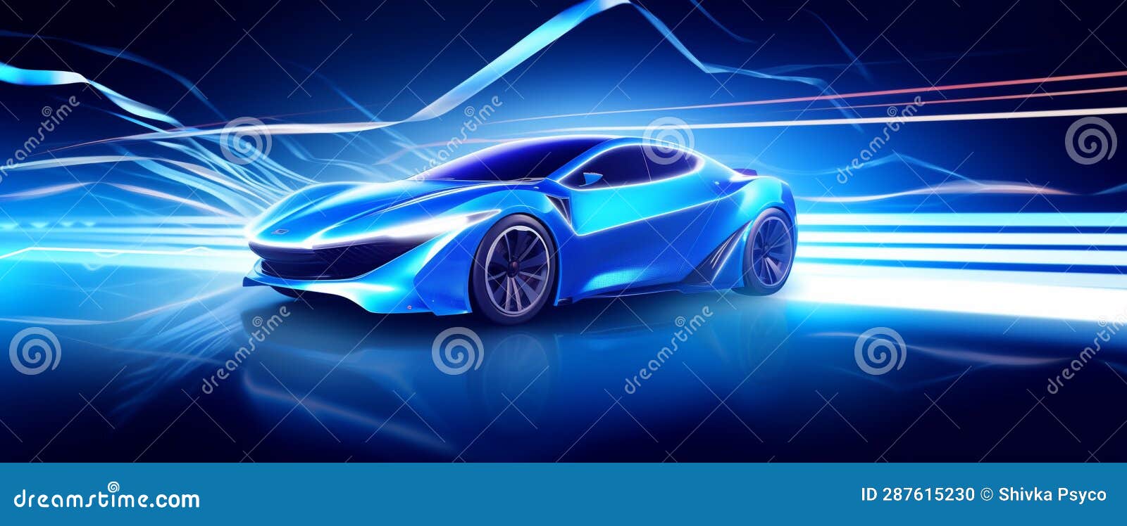A Virtual Blue Car with Glowing Wave Background Generative AI Stock ...