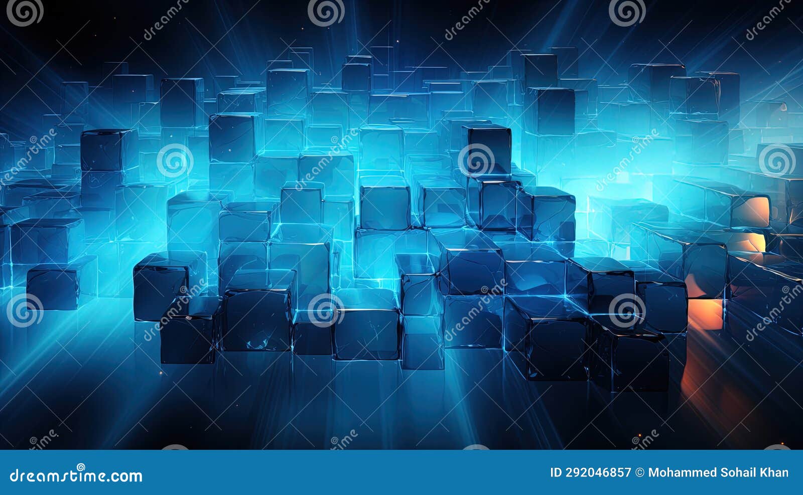 Virtual Blue 3D Cubes Digital Technology Background Stock Illustration ...