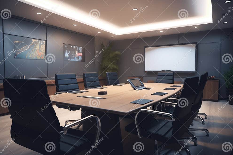 A Virtual Boardroom, with a Large Screen for Displaying Presentations ...