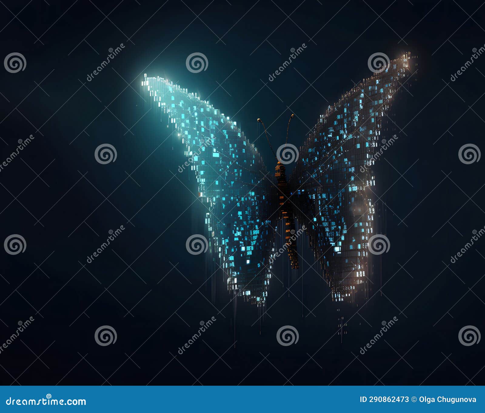 Virtual Butterfly, Blue Digital Butterfly on a Black Background. Copy ...