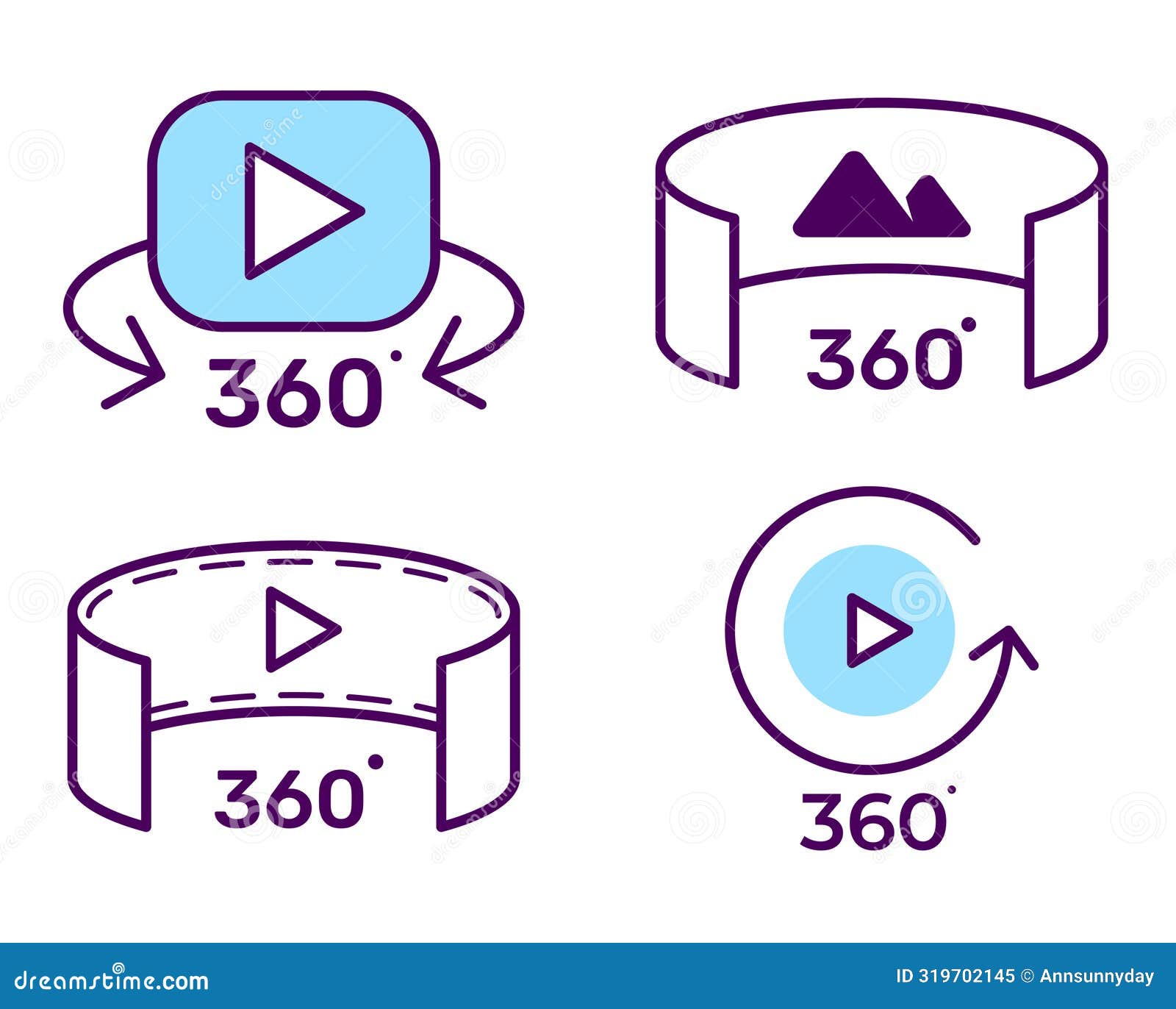 Virtual Cinema and Panoramic Video Icon, VR and 360 Degree View ...