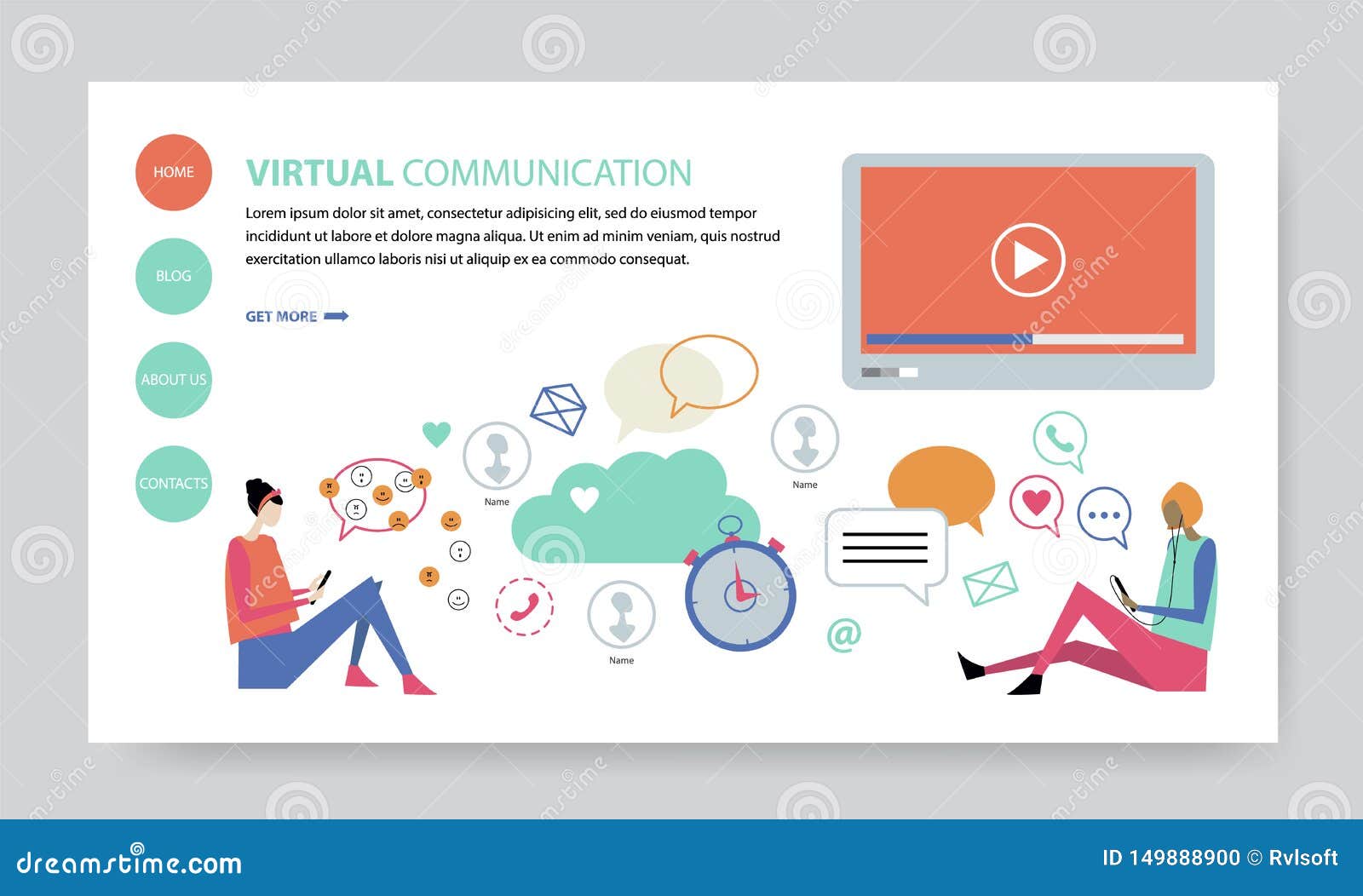 Virtual Communication, Creative Website Template Stock Vector ...