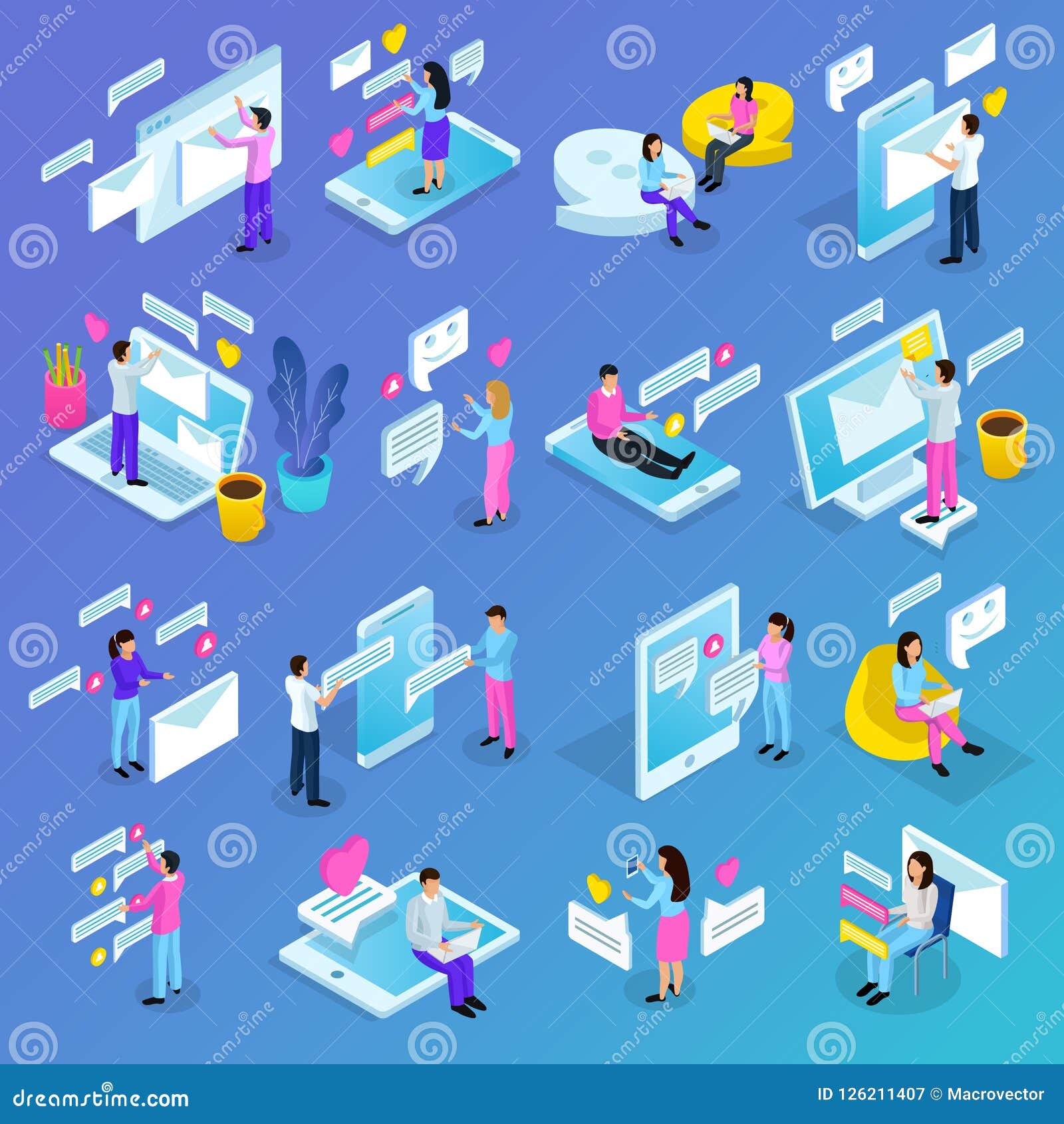 Virtual Communication Isometric Icons Stock Vector - Illustration of ...