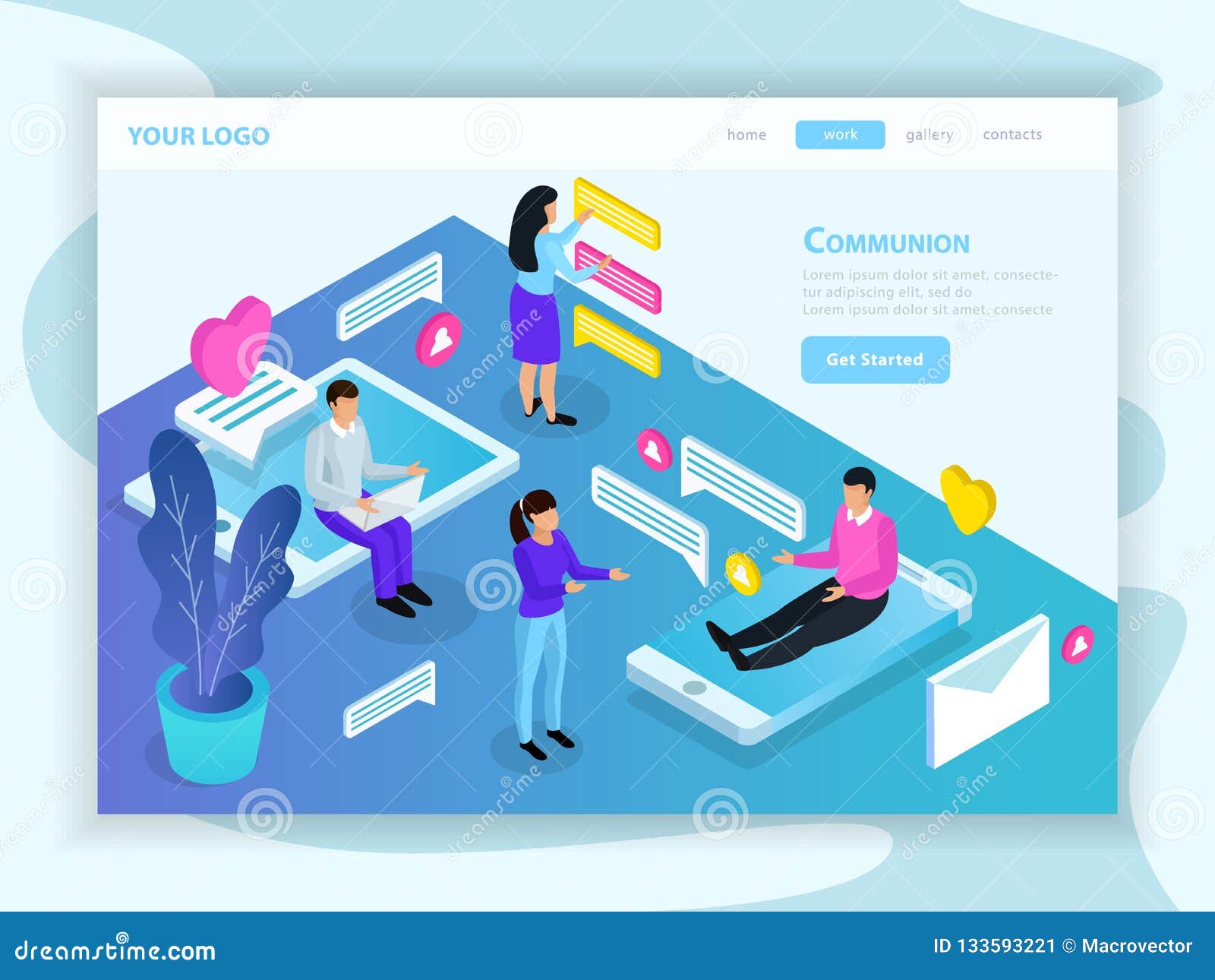 Virtual Communication Isometric Landing Page Stock Vector ...