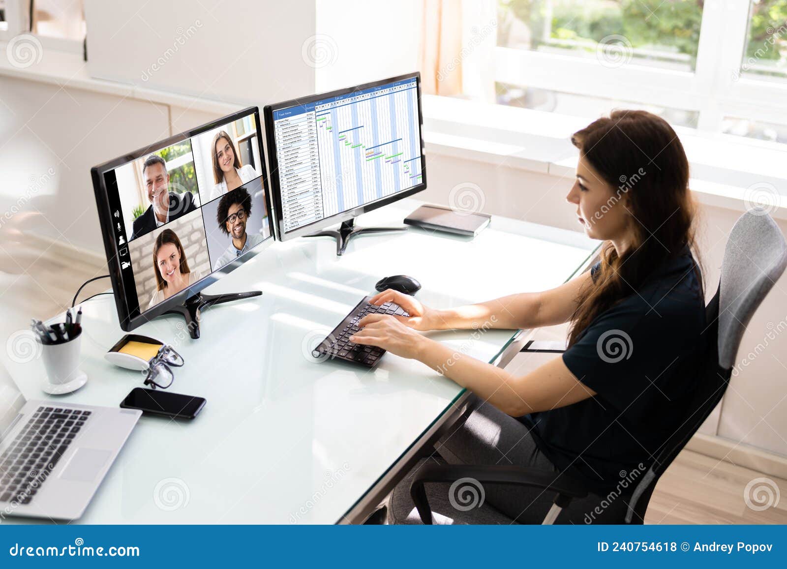 Virtual Conference Agenda on Multiple Computers Stock Photo - Image of ...