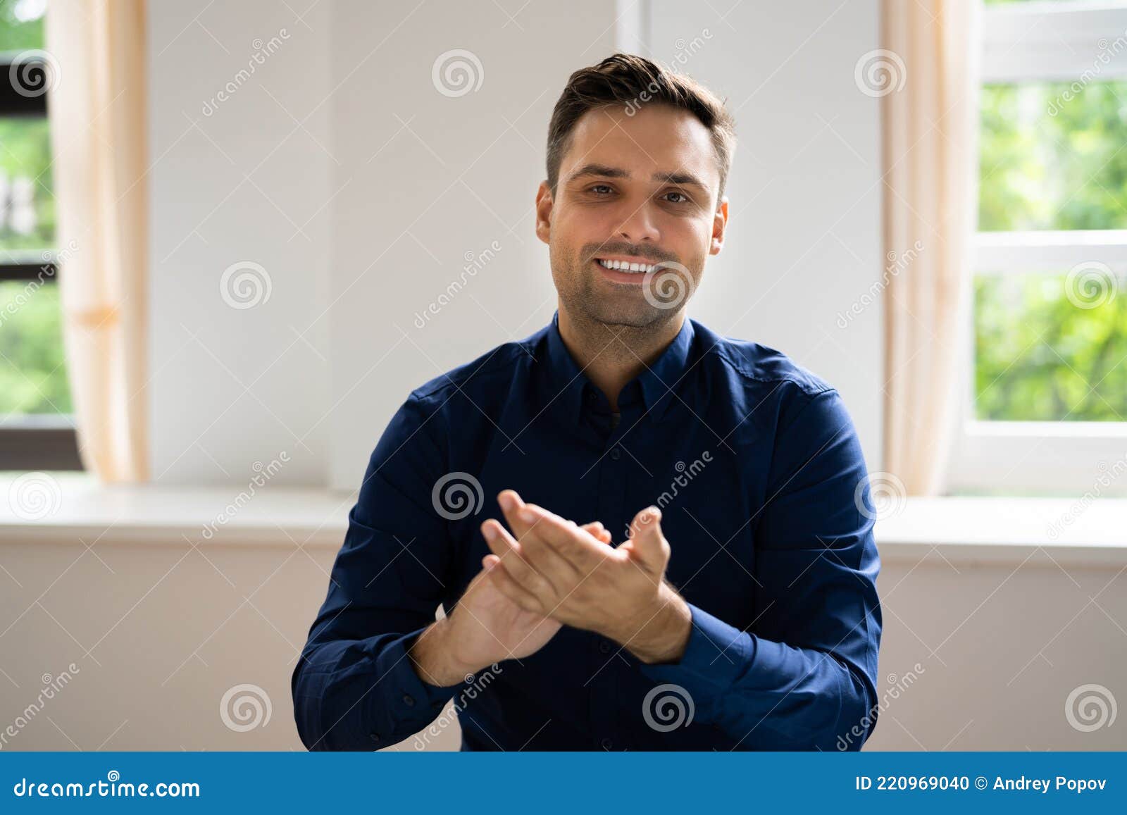 Virtual Conference Call Chat in Office Stock Photo - Image of hold ...