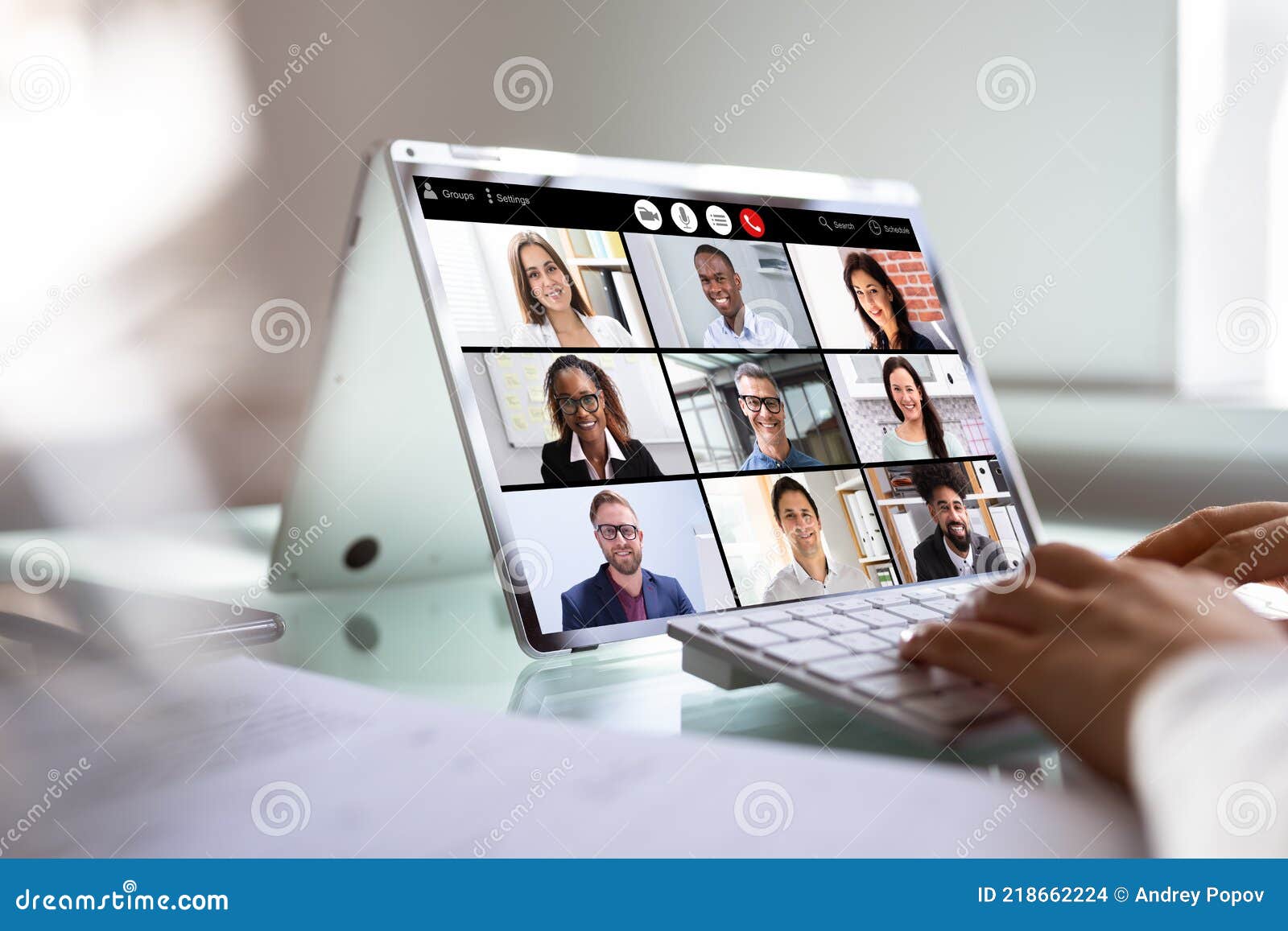 Virtual Conference Call stock photo. Image of hybrid - 218662224