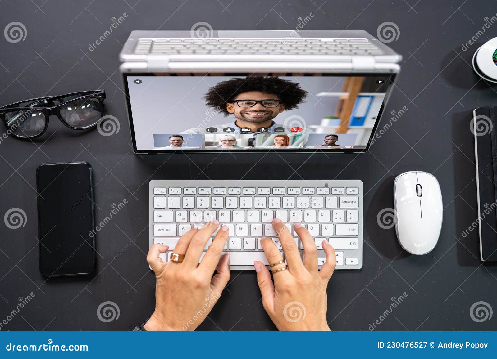 Virtual Conference Interview Meeting in Office Room Stock Image - Image ...