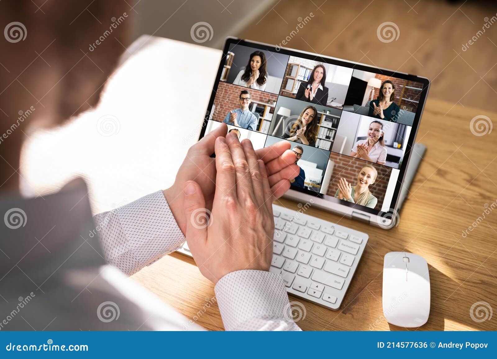 Virtual Conference Meeting Interview Stock Photo - Image of desk ...