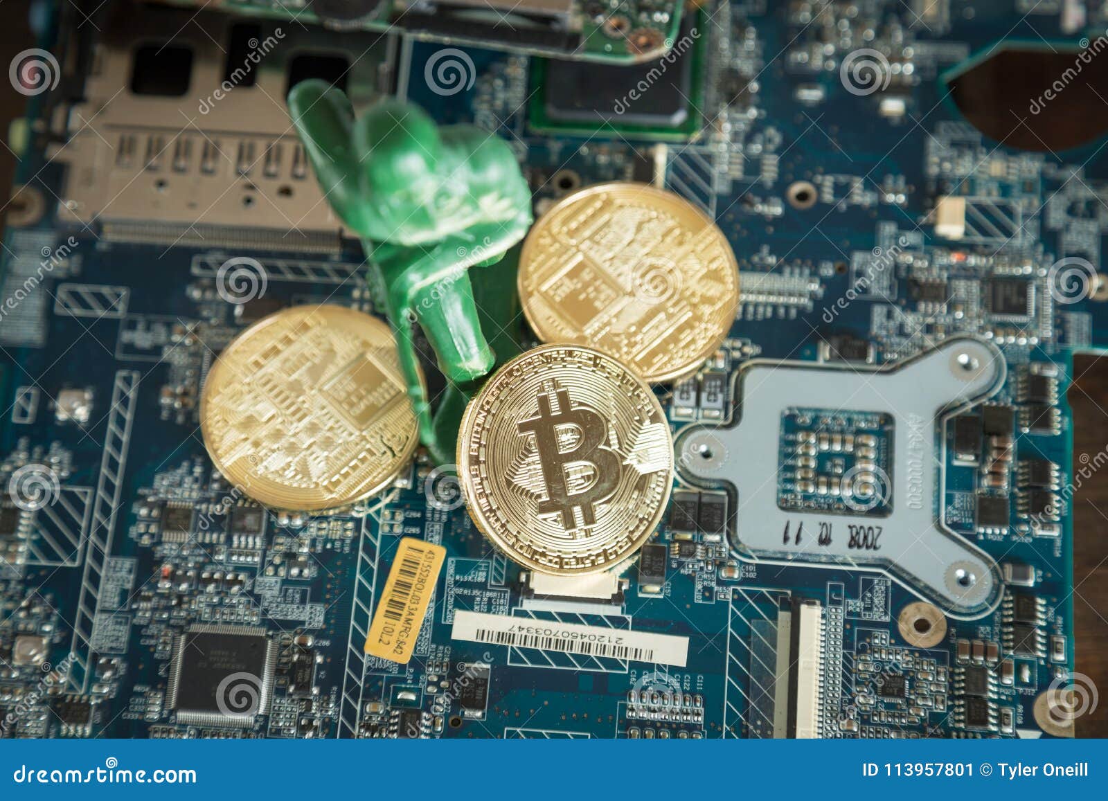 Virtual Cryptocurrency Bitcoin Concept. War Soldier Protecting D Stock ...