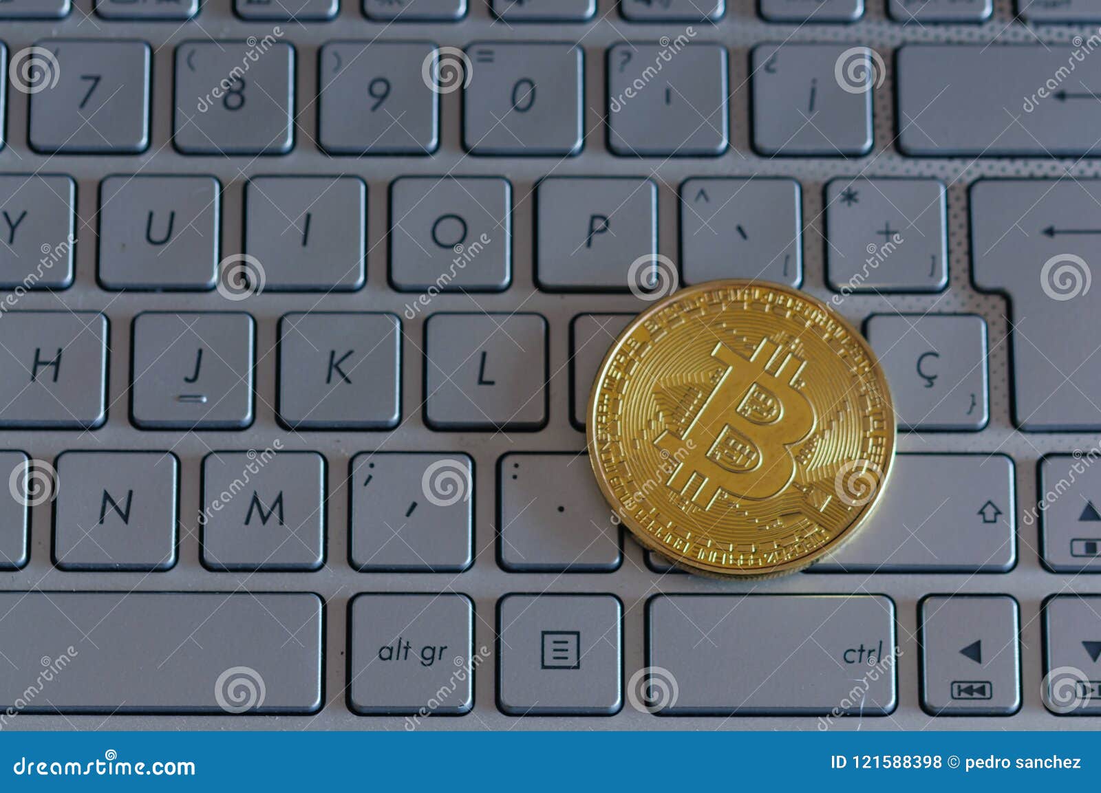 Virtual Currency Computer Keyboard Bit Coin Gold Coin and Printed ...