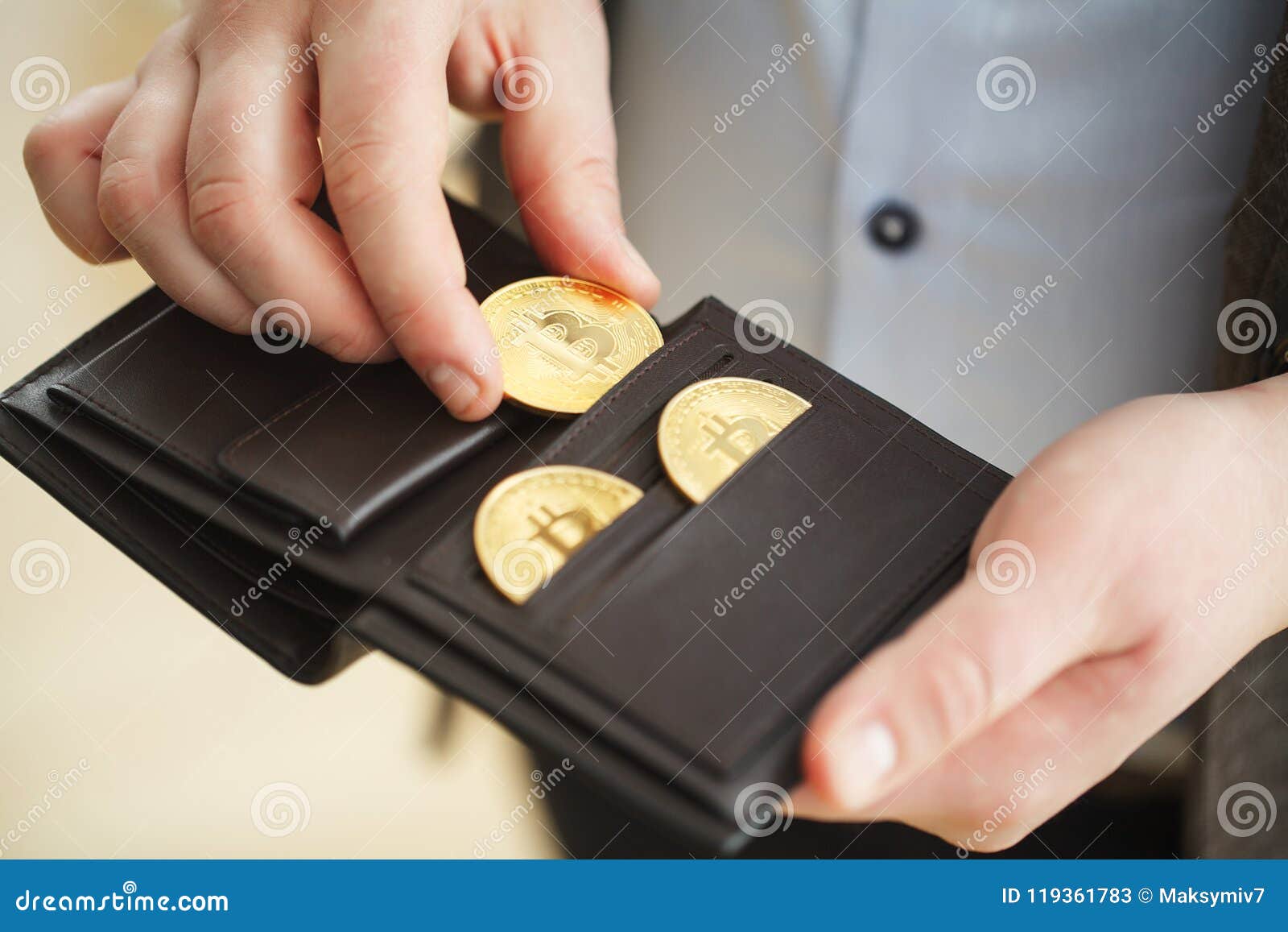 Virtual Currency Wallet. Bitcoin Gold Coin and Printed Encrypted Stock ...