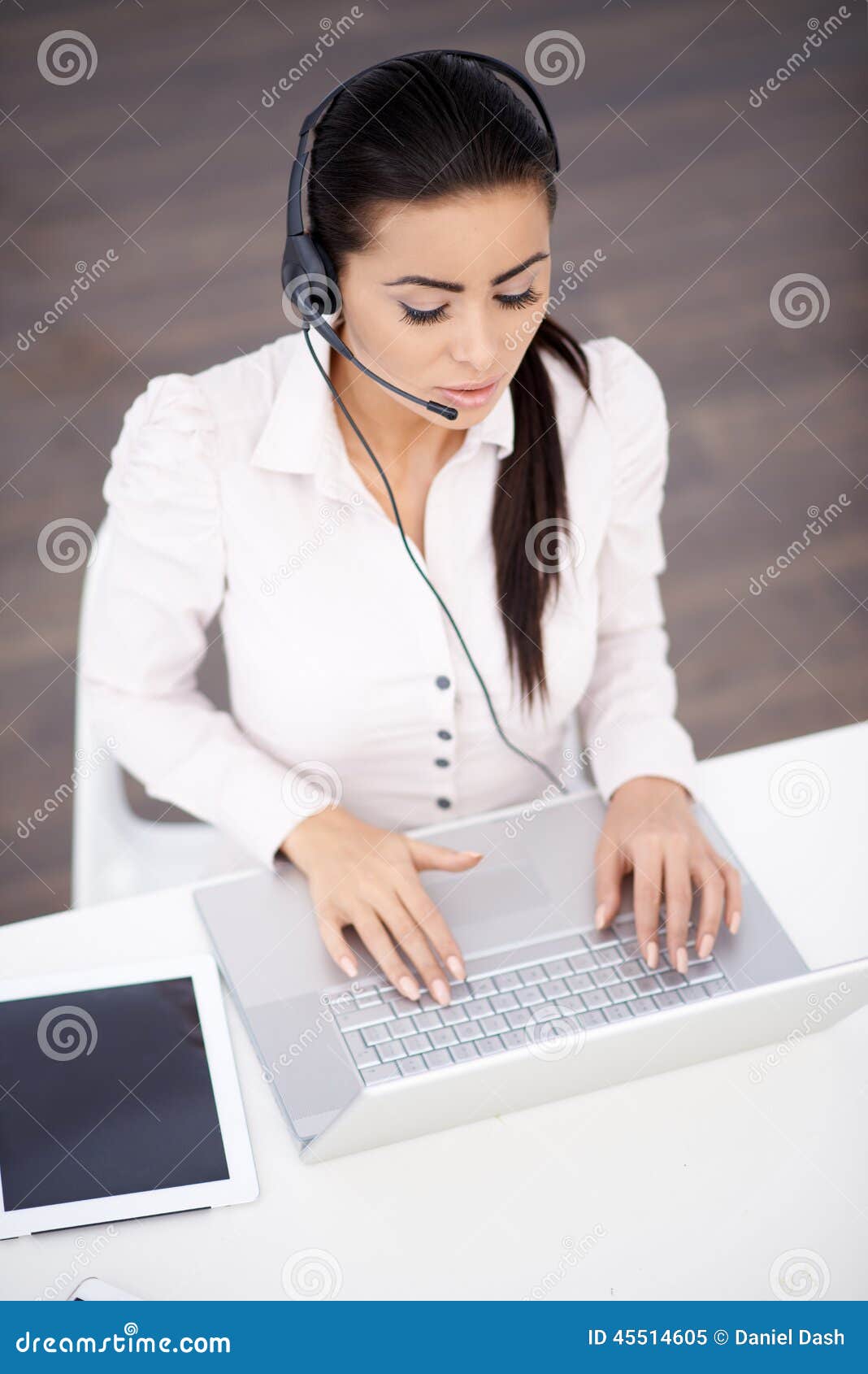 Virtual Customer Service Using Laptop on Table Stock Image - Image of ...