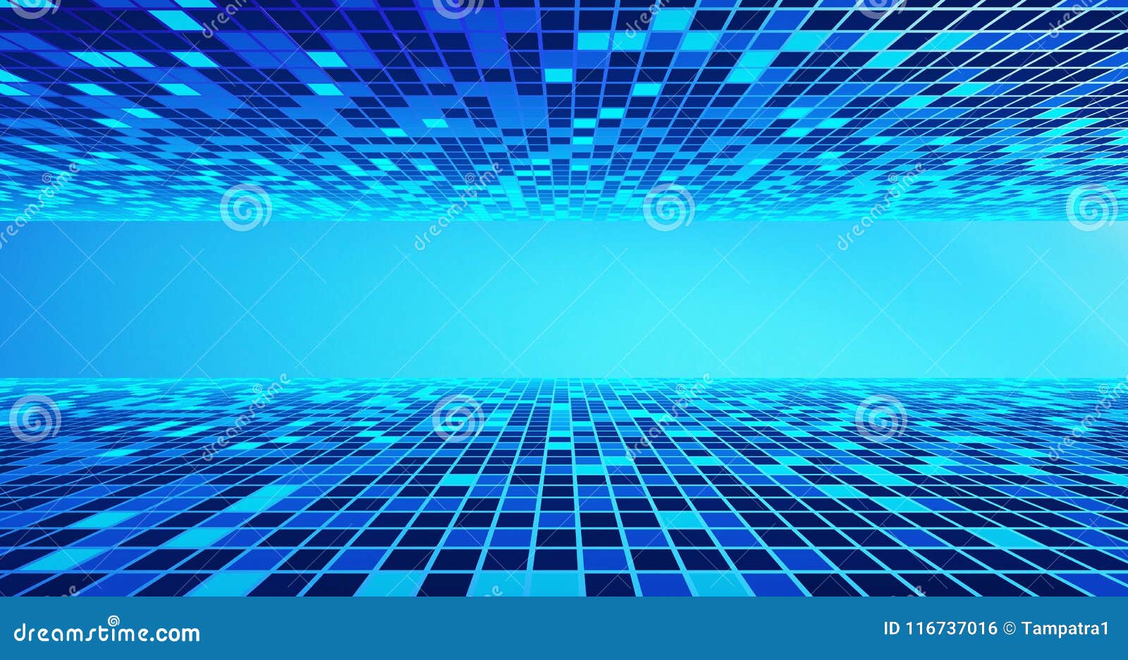 Virtual Cyberspace Reality Room on Blue Background in Technology Stock ...
