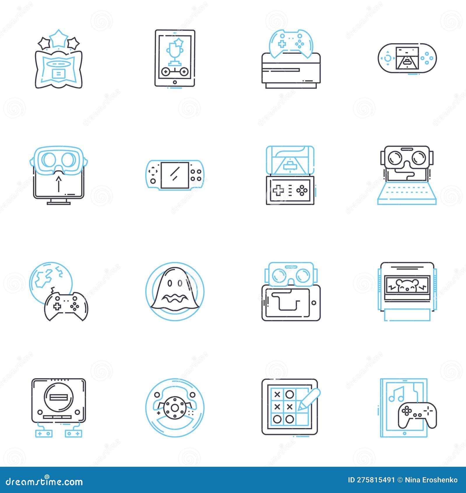 Virtual Design Linear Icons Set Rendering Visualization Modeling Interactivity Simulation