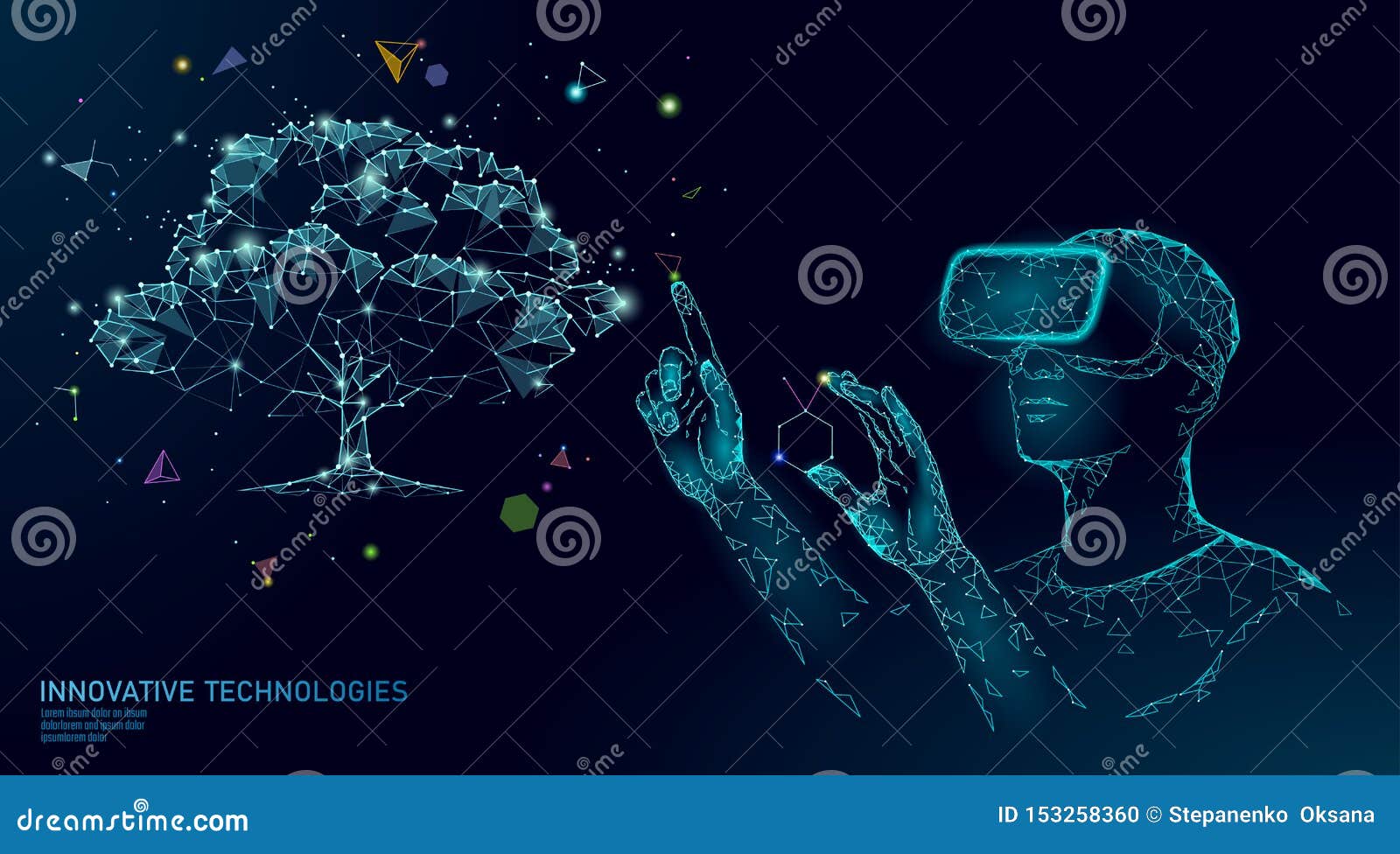 Virtual Digital Biotechnology Tree Engineering Concept. 3D Render VR ...