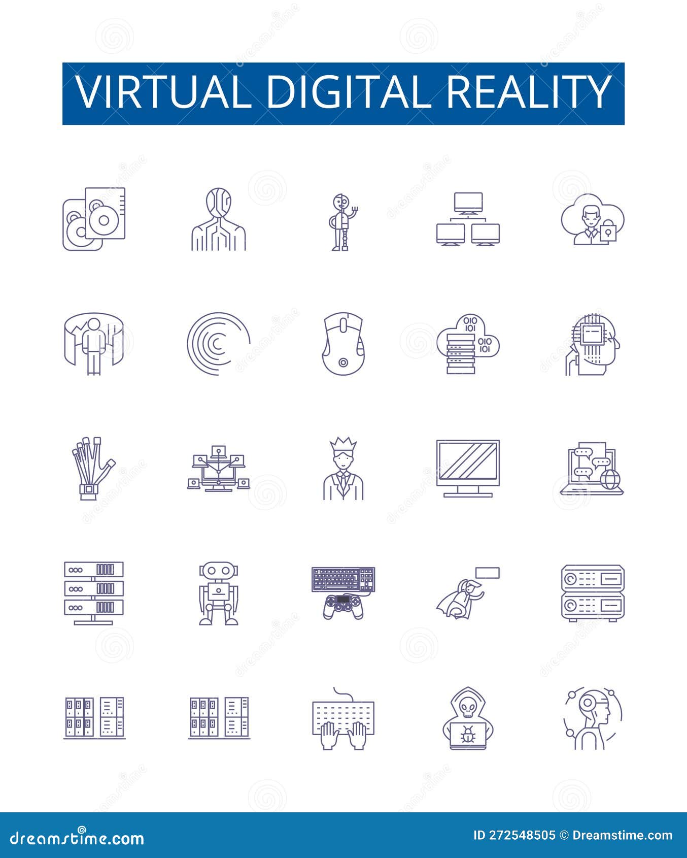Virtual Digital Reality Line Icons Signs Set. Design Collection of ...