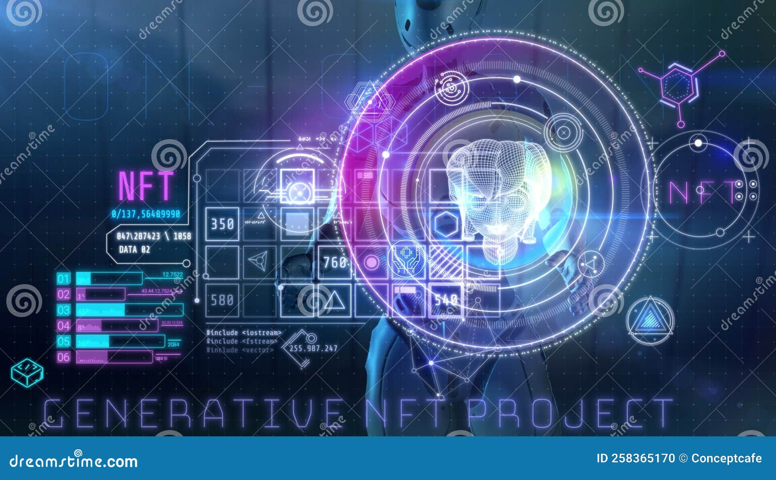 The Robot Creates an NFT Collection in the Virtual Space Stock Footage ...