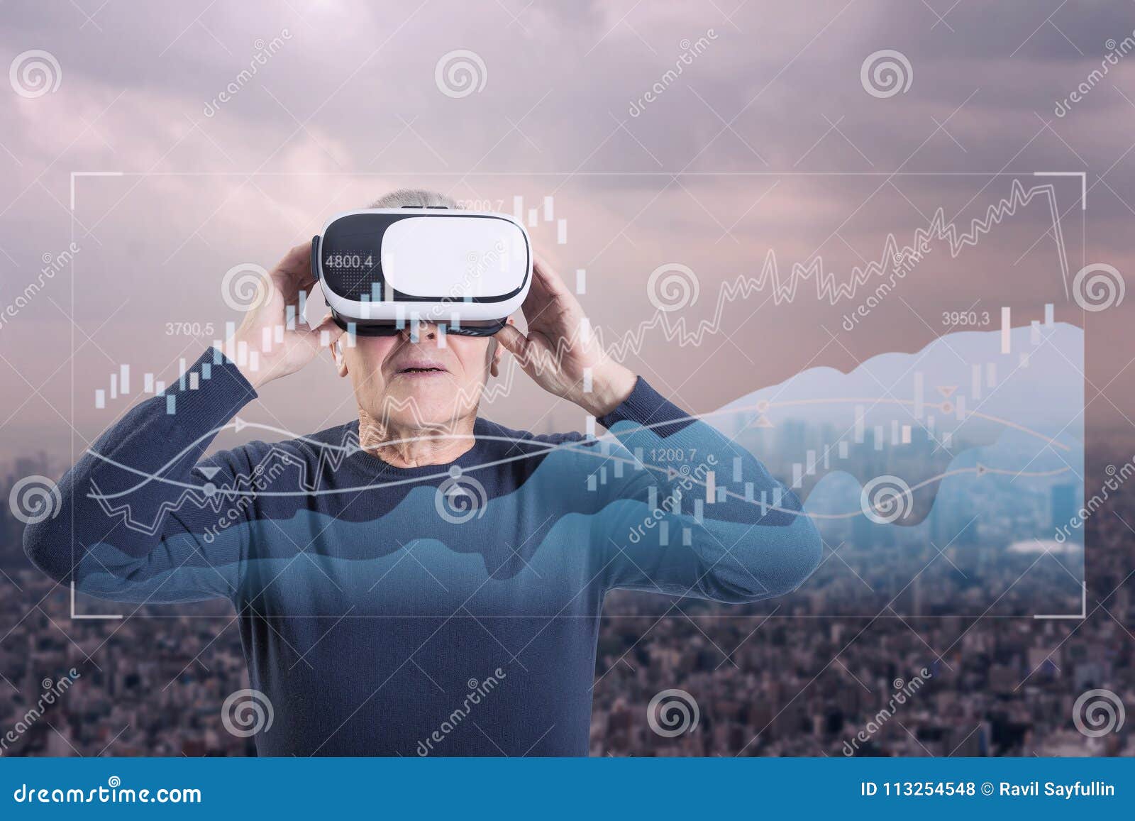 An Old Man Using a Virtual Reality Headset Stock Photo - Image of elder ...
