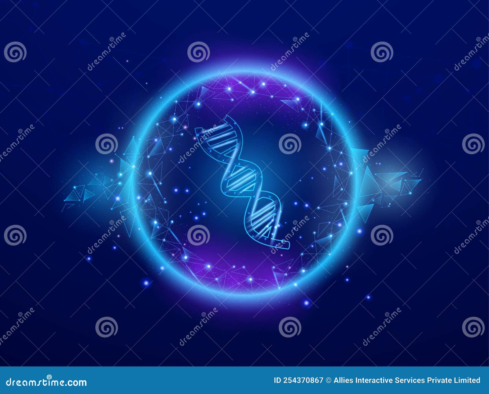 Virtual DNA Structure Inside Shiny Round and Line Polygon Geometric on ...