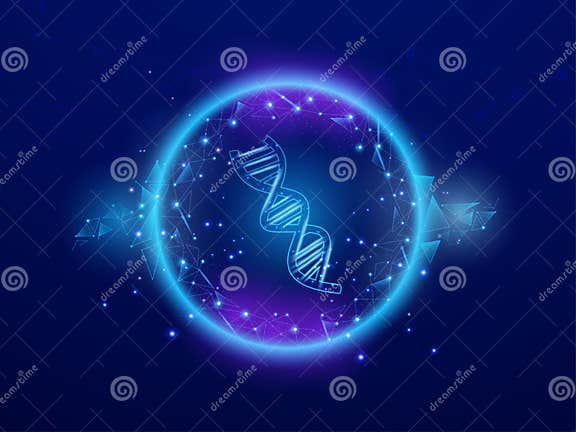 Virtual DNA Structure Inside Shiny Round and Line Polygon Geometric on ...