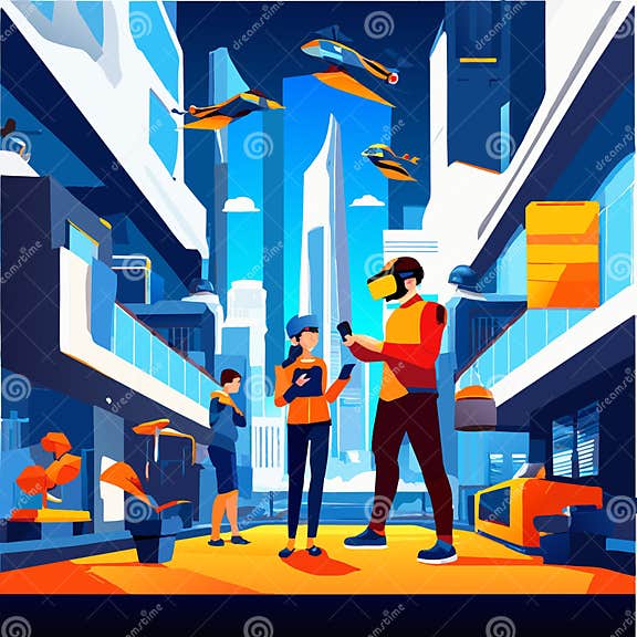 Virtual Dreamscape: Immersive Vector Reality Stock Illustration - Illustration of advertising ...