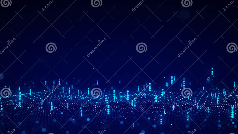 Virtual Dynamic Digital Wave in Cyberspace. Binary Code Data Flow ...