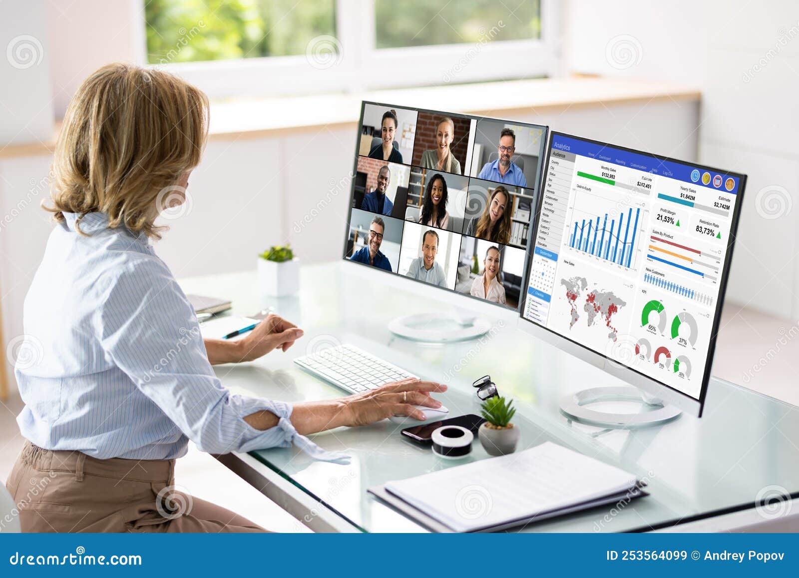 Virtual Elearning Presentation. Video Conference Stock Image - Image of ...