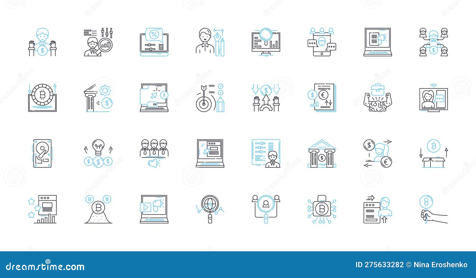 Virtual Energy Linear Icons Set. Efficiency, Sustainability, Renewable ...