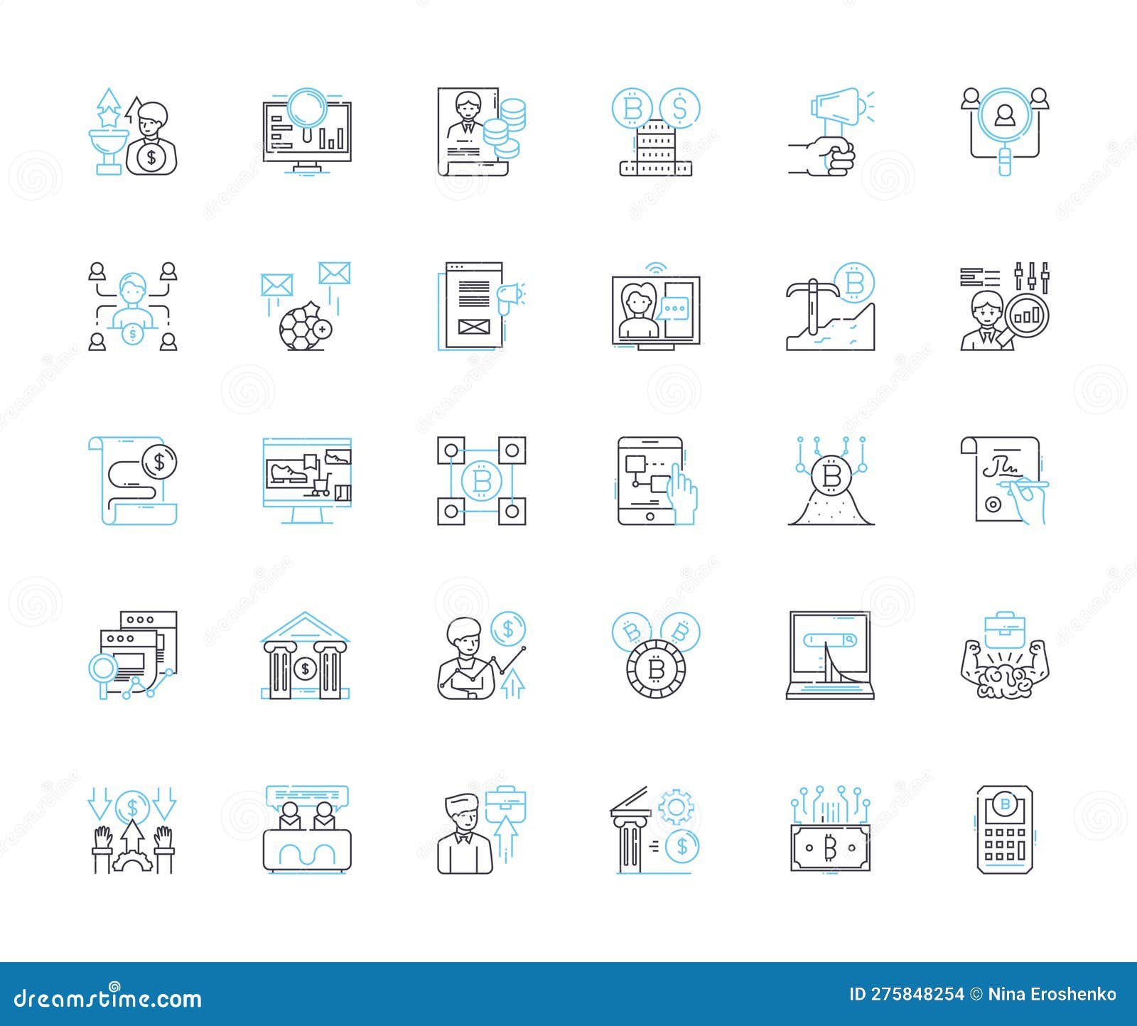 Virtual Energy Linear Icons Set. Efficiency, Sustainability, Renewable ...