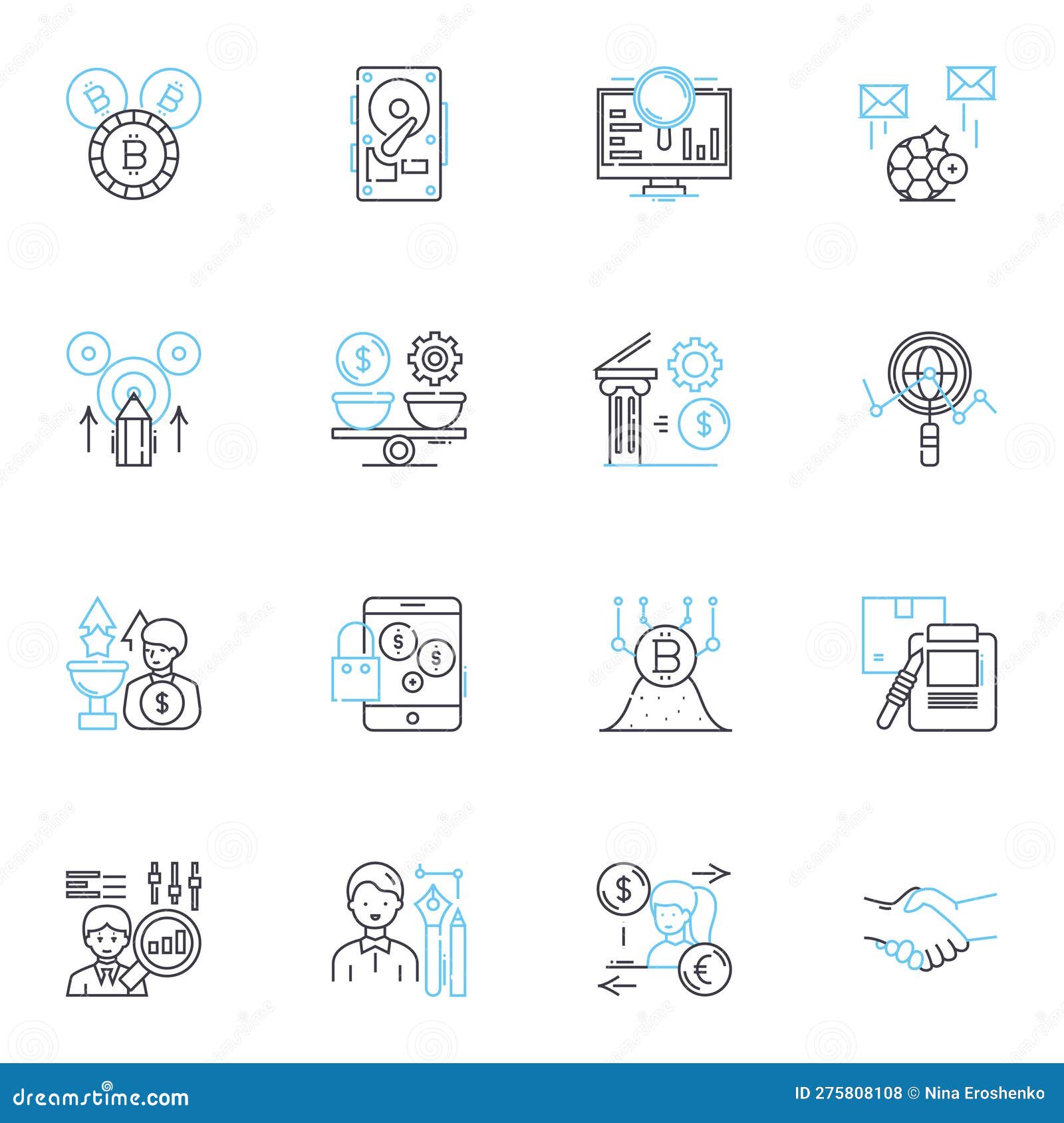 Virtual Energy Linear Icons Set. Efficiency, Sustainability, Renewable ...