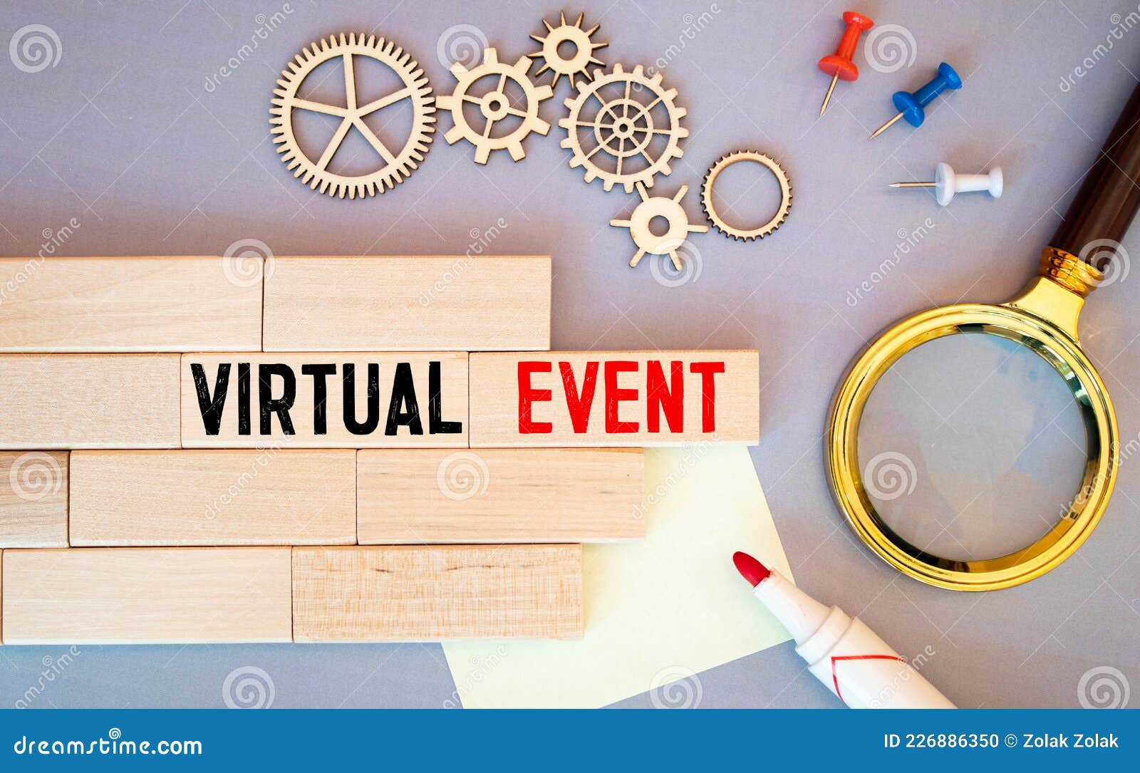 VIRTUAL EVENT. Text on White Notepad Paper on Wooden Block Stock Photo ...