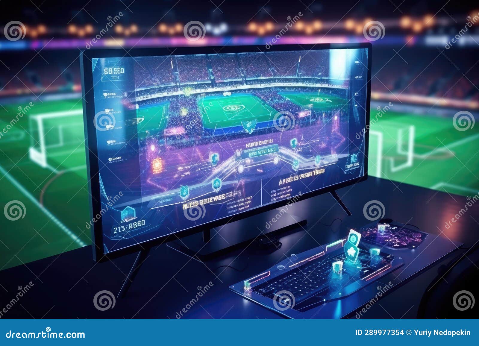 Virtual Futuristic Computer Football Simulator Stock Photo - Image of ...