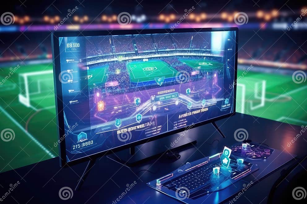 Virtual Futuristic Computer Football Simulator Stock Photo - Image of ...