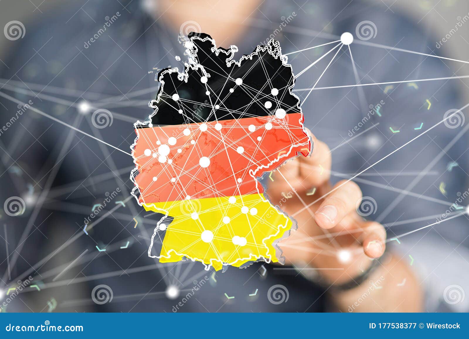 A a Virtual Germany Land Map Digital in Hand 3d Stock Illustration ...