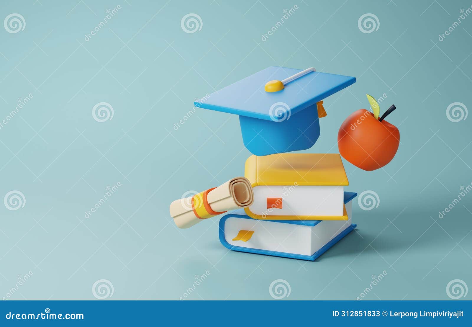 Virtual Graduation Success, Graduation Cap and Diploma Icon. 3D Render ...